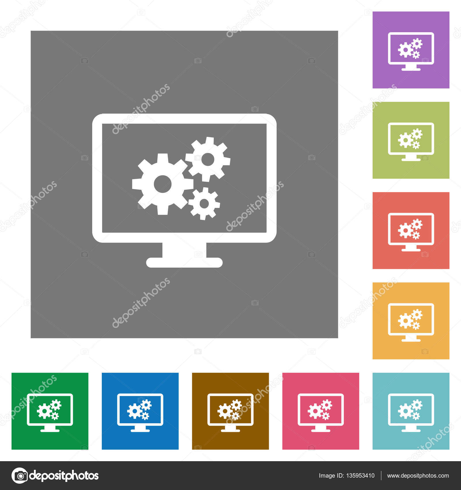 Screen settings square flat icons Stock Vector by ©renegadehomie 135953410