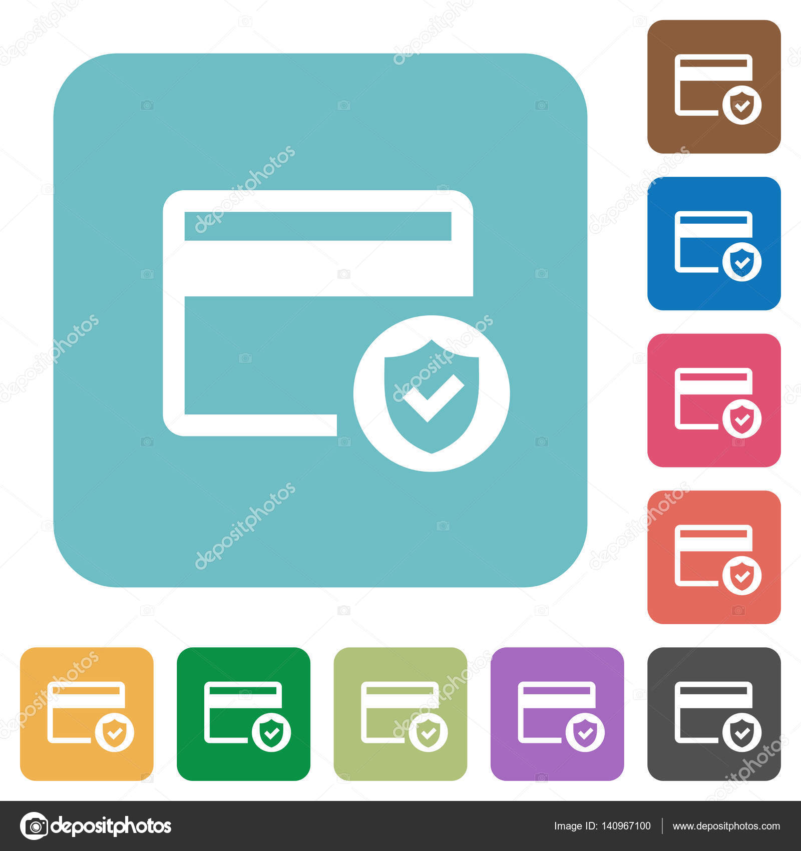 Safe credit card transaction rounded square flat icons Stock Vector by ©renegadehomie 140967100
