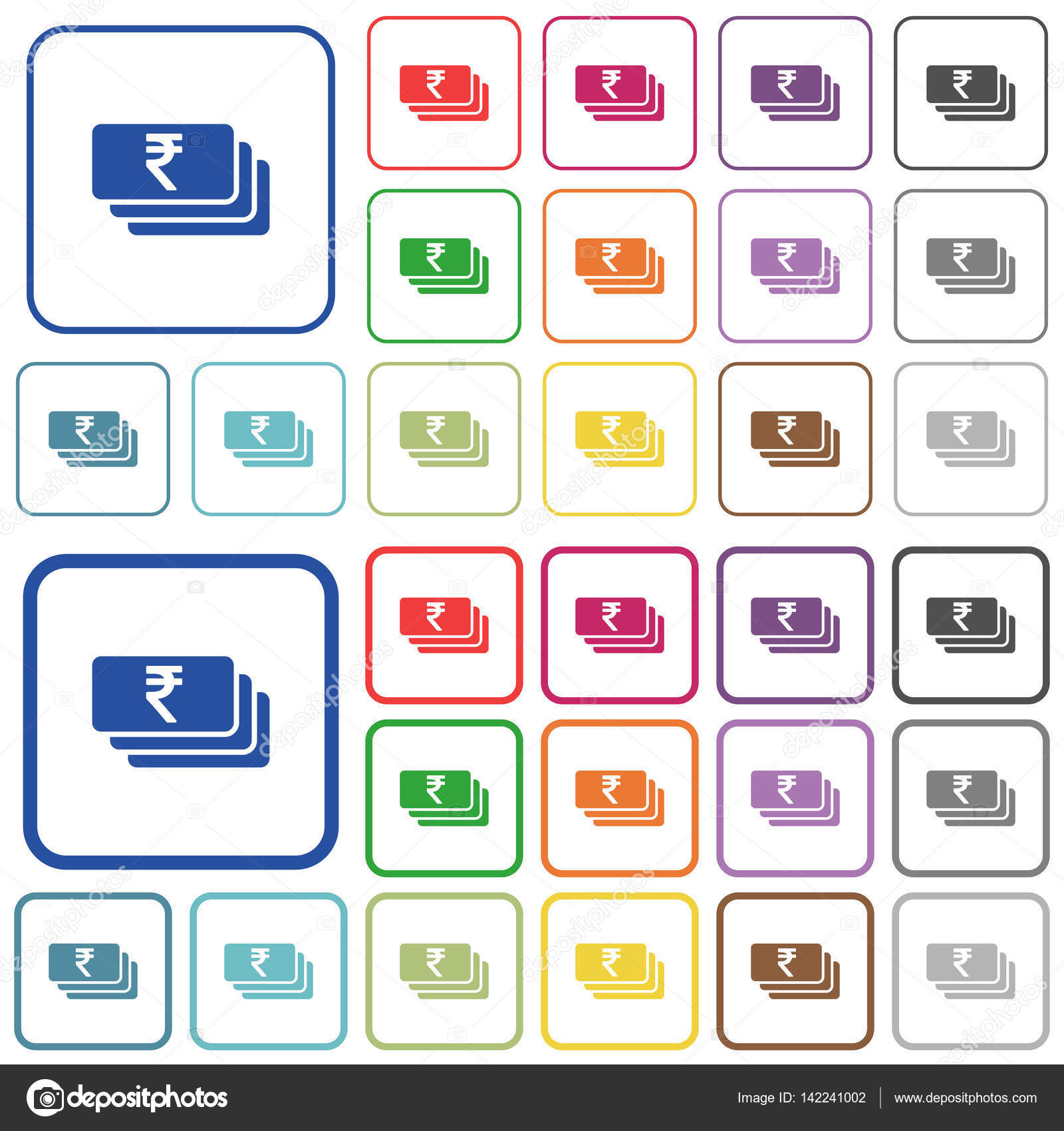 Indian Rupee banknotes outlined flat color icons Stock Vector by ...