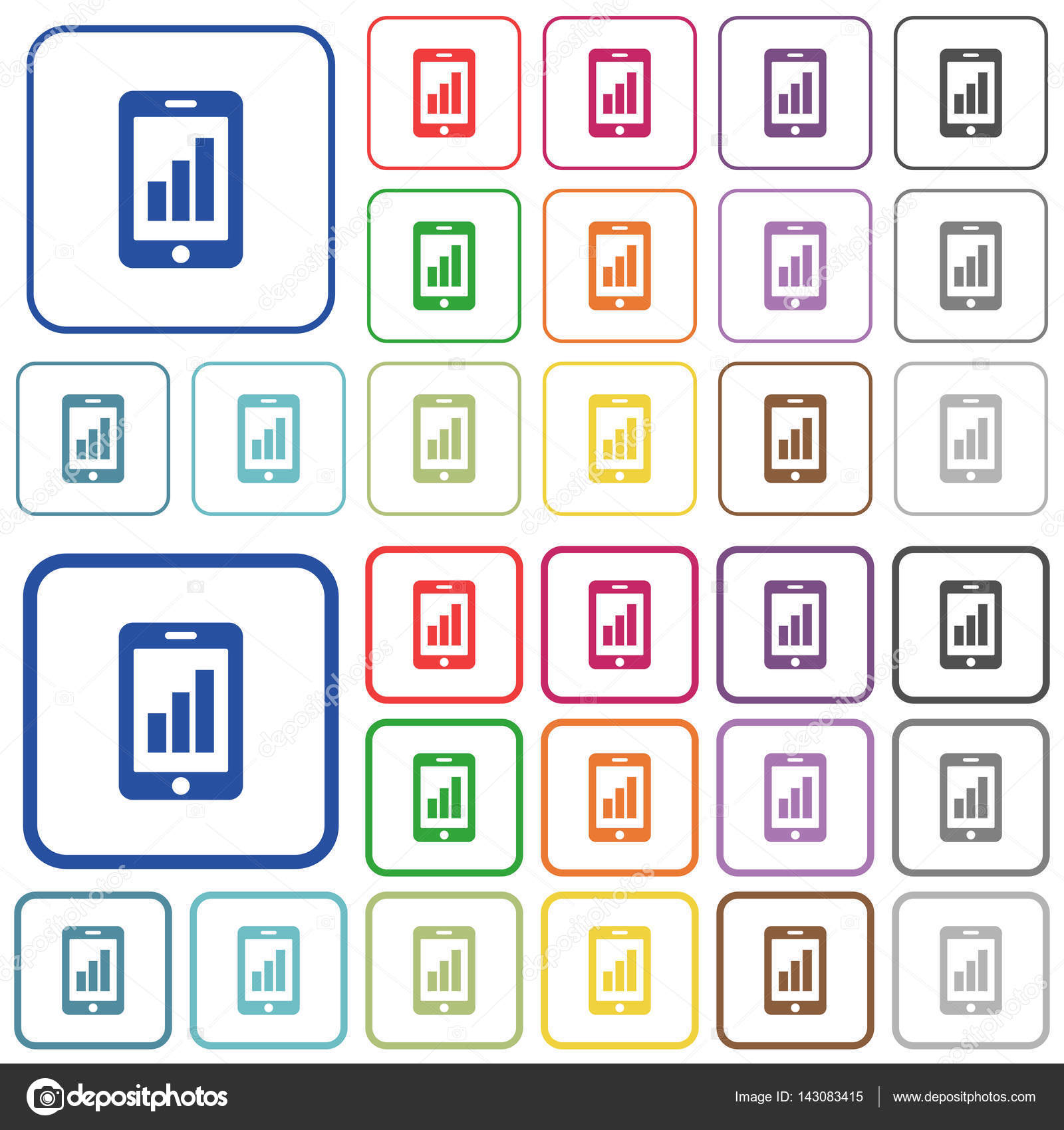 Smartphone signal strength outlined flat color icons Stock Vector by ...