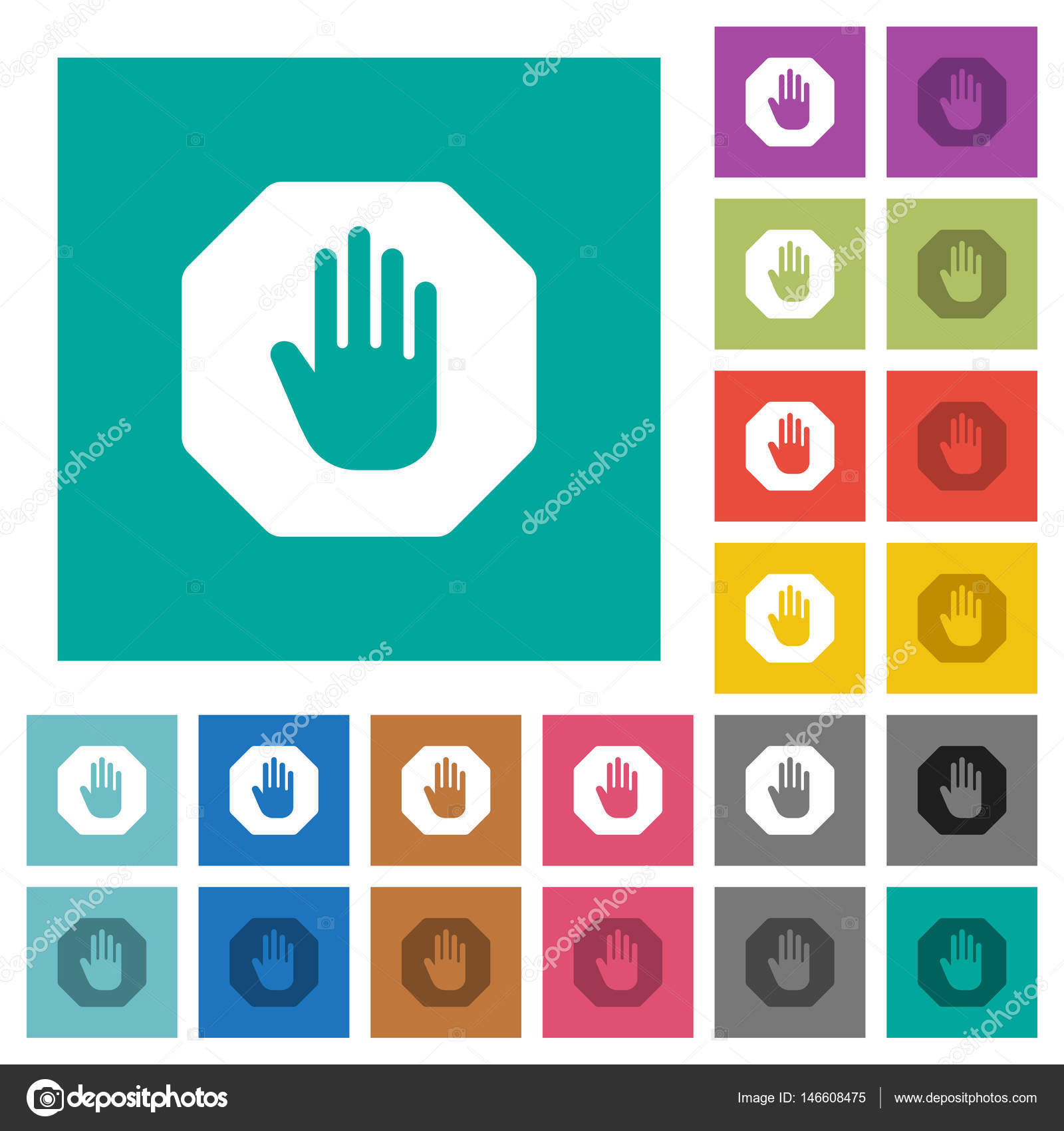 Octagon shaped stop sign square flat multi colored icons Stock Vector ...