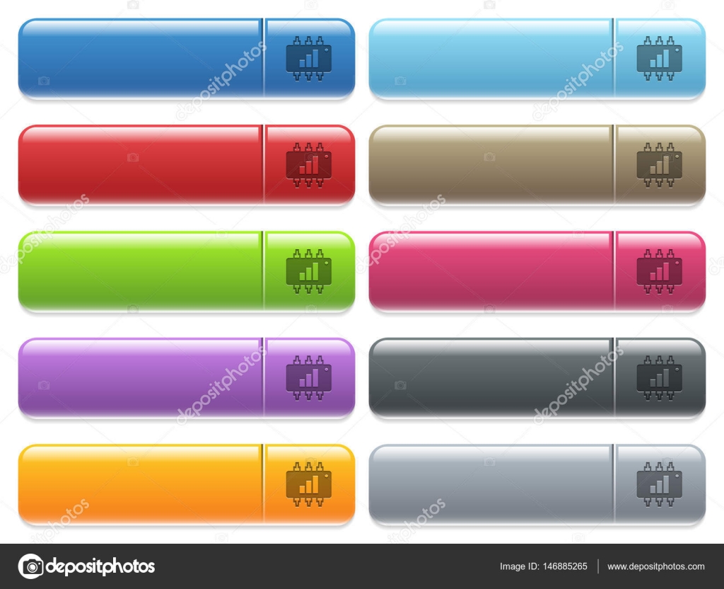 Hardware acceleration icons on color glossy, rectangular menu button ...