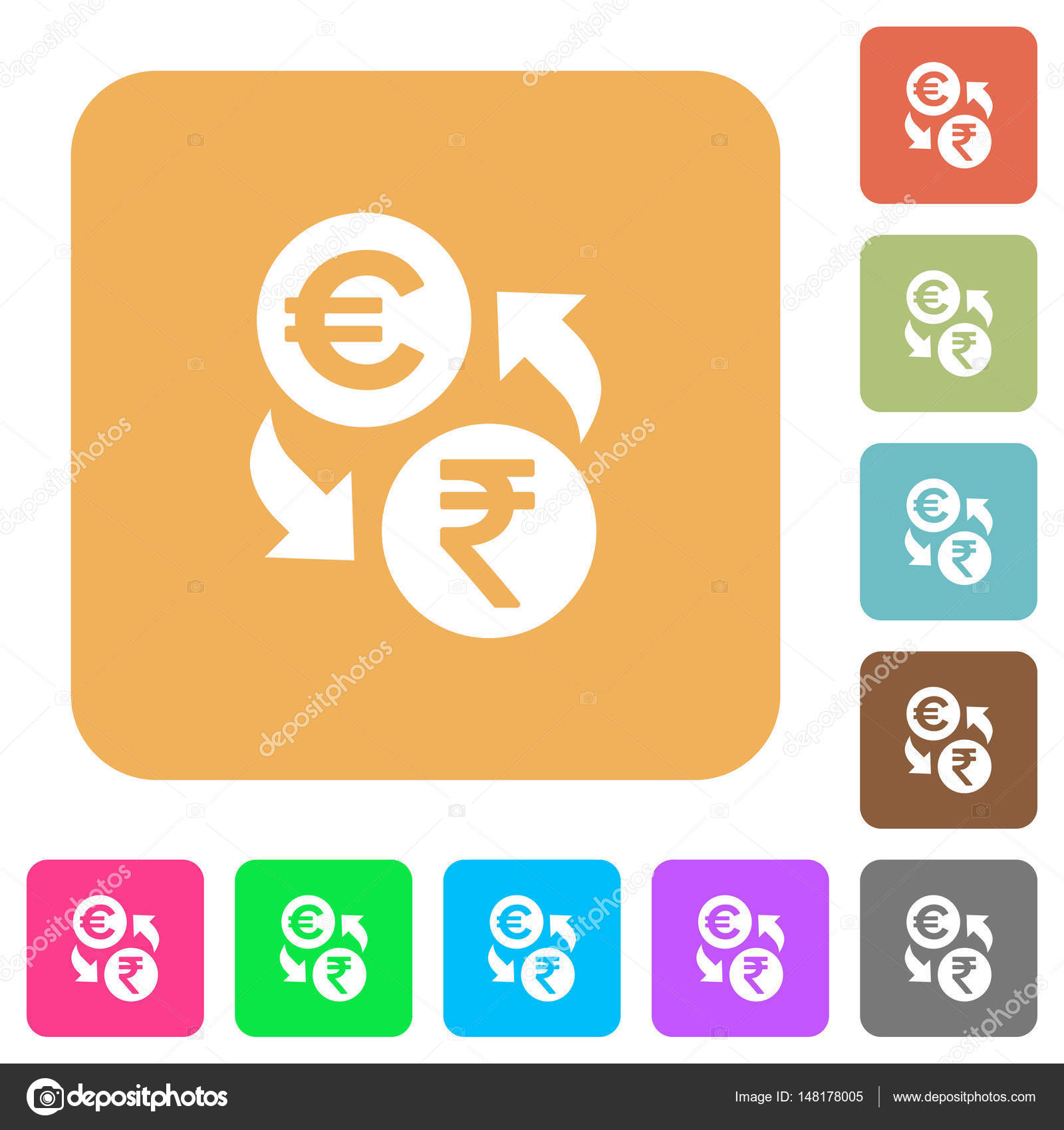 Euro Rupee money exchange rounded square flat icons Stock Vector Image ...