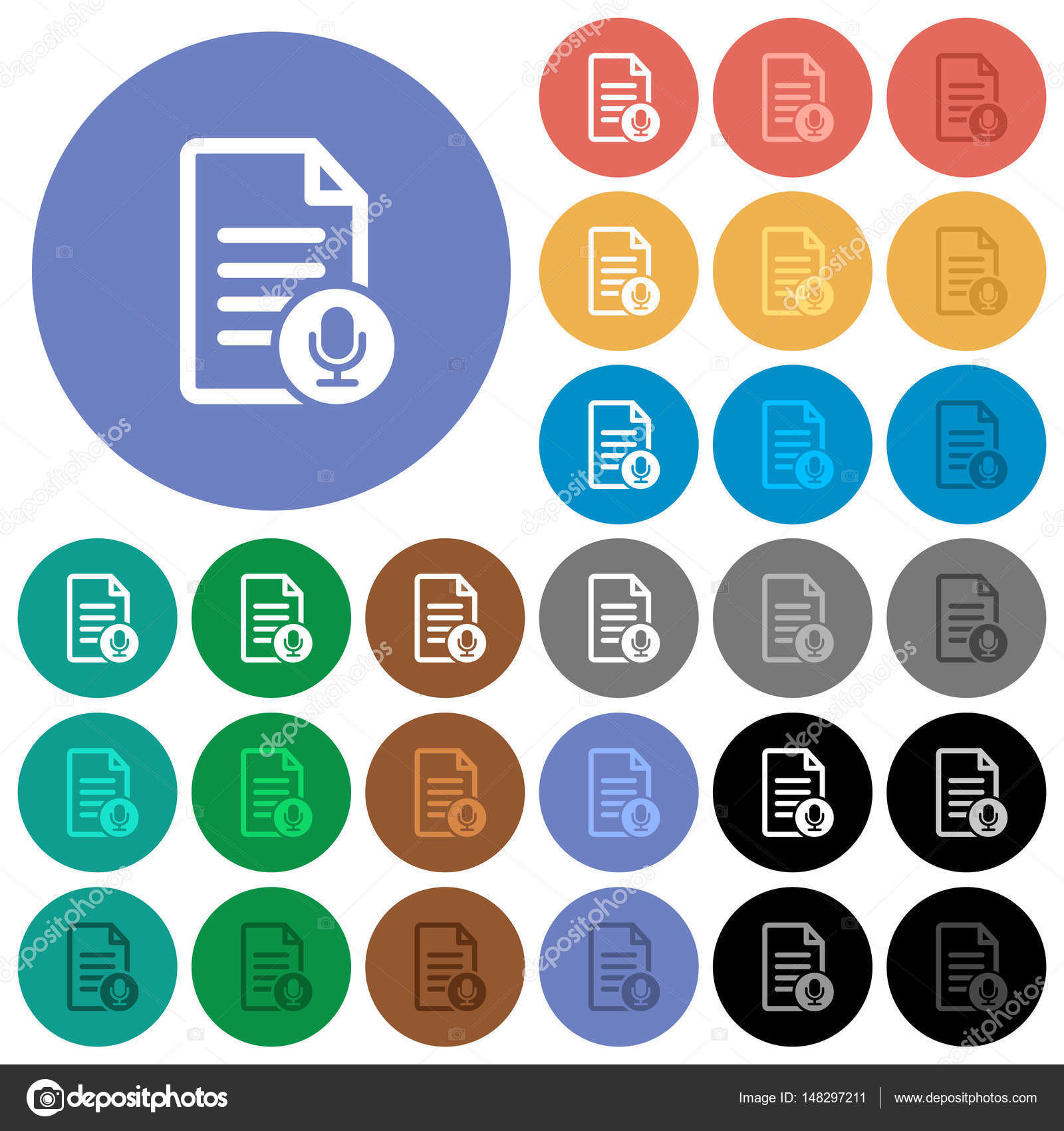 Voice document round flat multi colored icons Stock Vector Image by ...