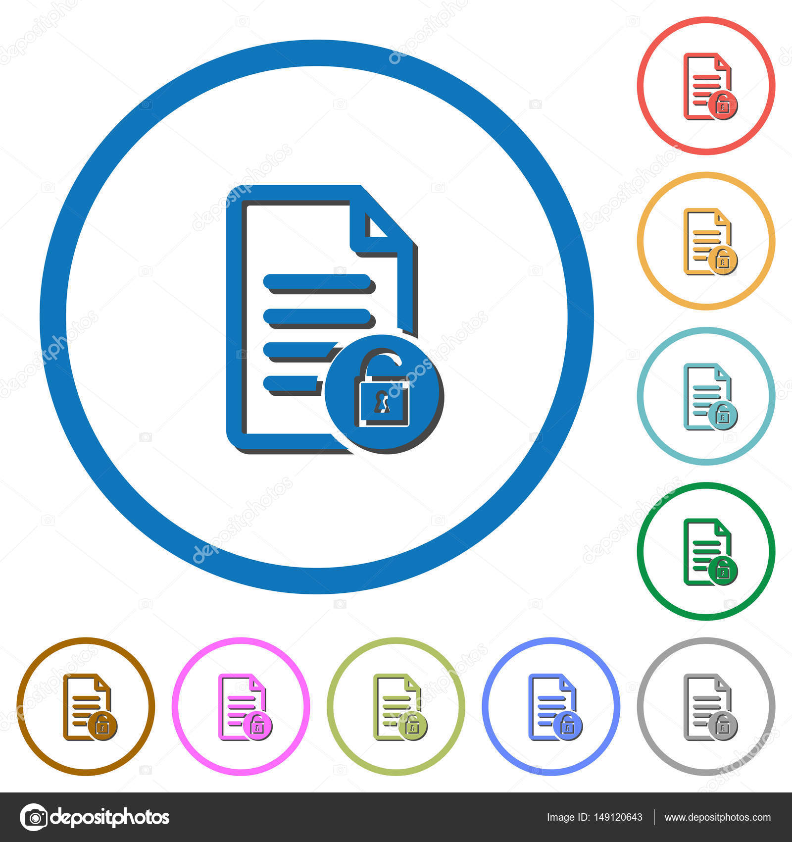 Unlock document icons with shadows and outlines Stock Vector by ©renegadehomie 149120643