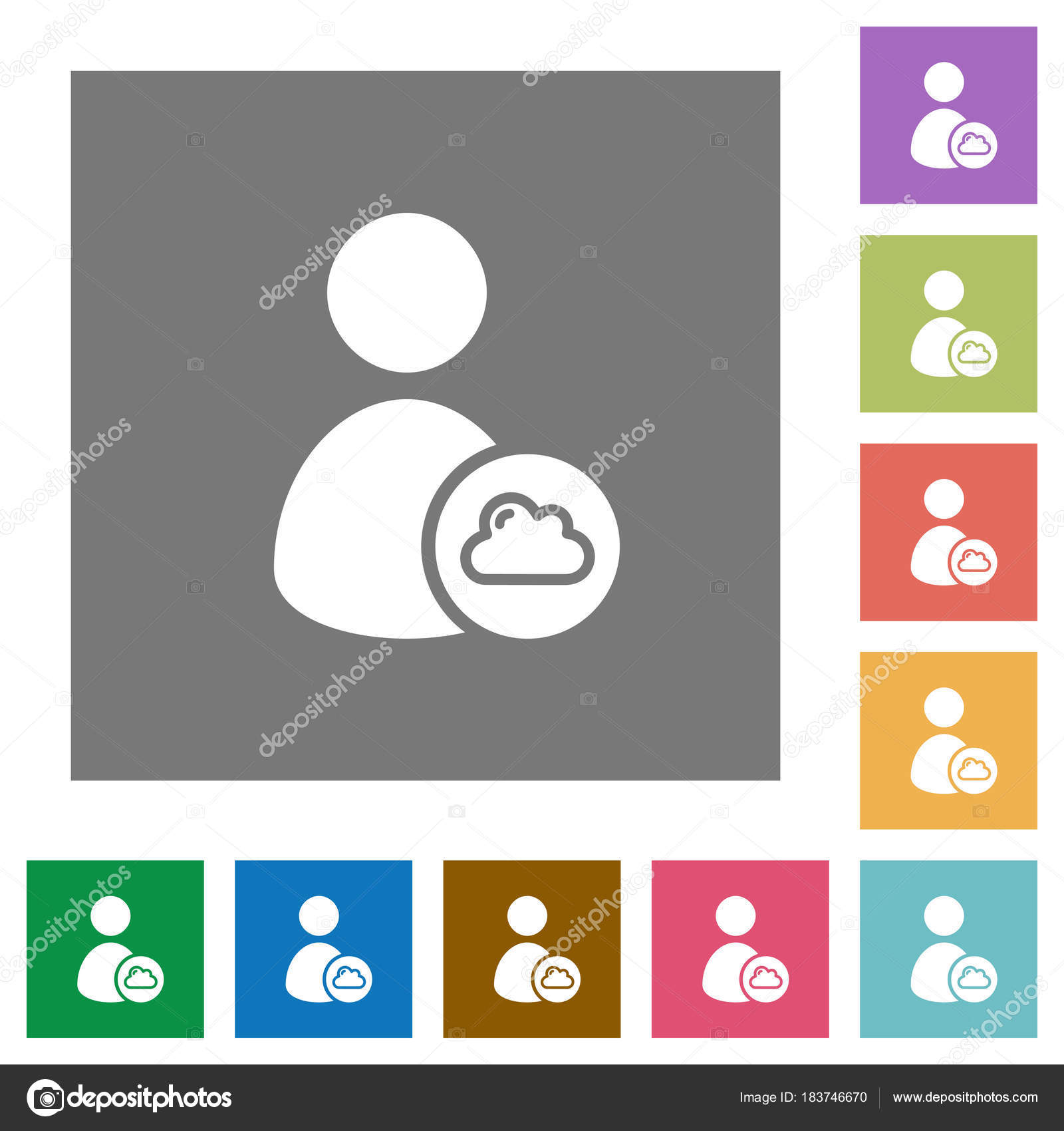 Cloud user account management square flat icons Stock Vector Image by ...