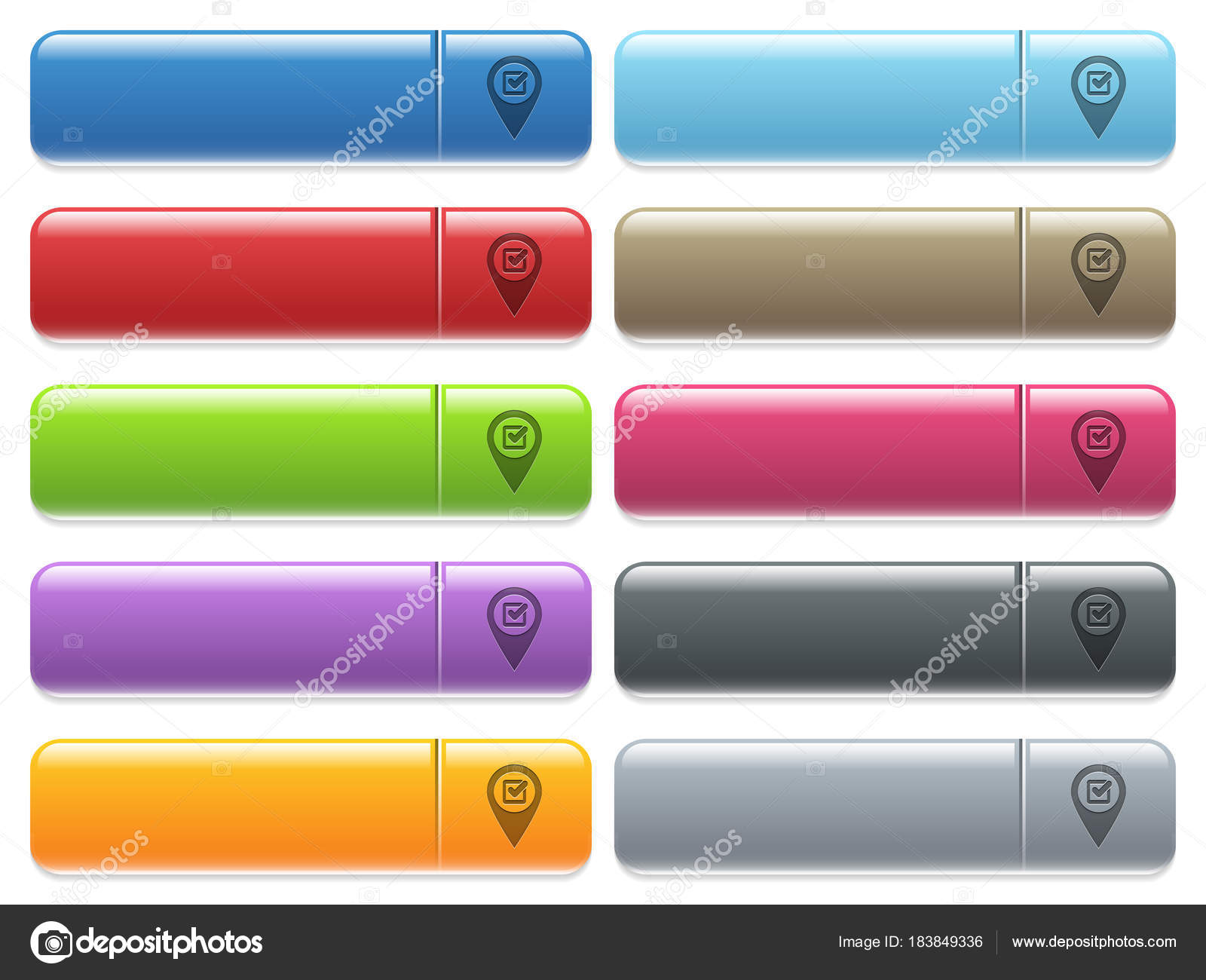 Checkpoint GPS map location icons on color glossy, rectangular menu ...