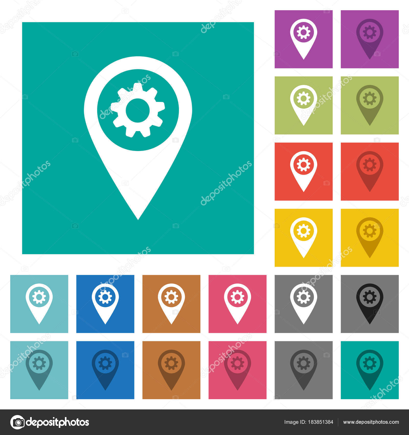 GPS map location settings square flat multi colored icons Stock Vector ...