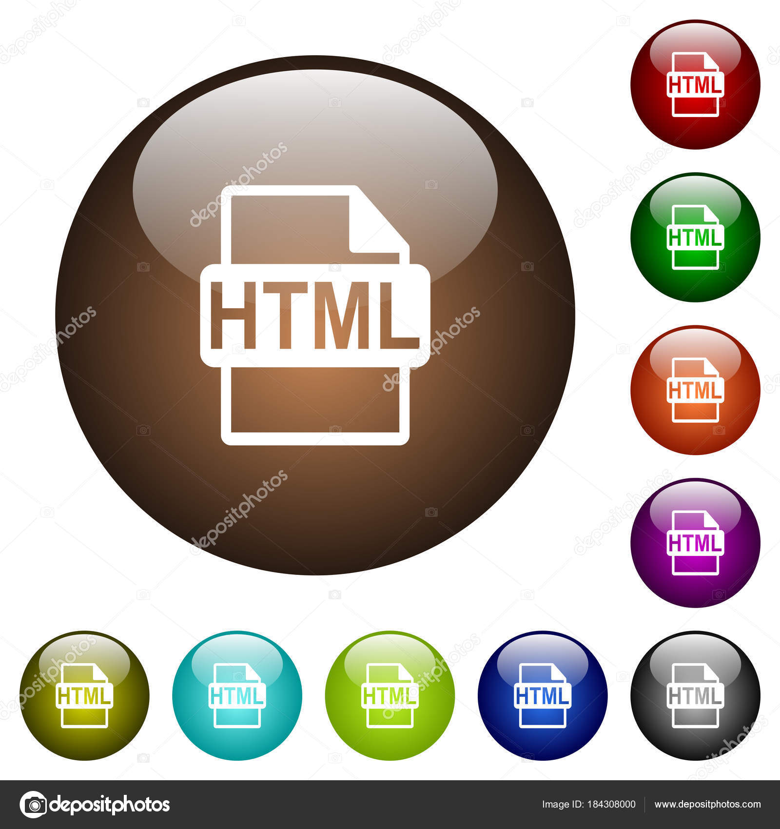 HTML file format color glass buttons Stock Vector Image by ©renegadehomie #184308000