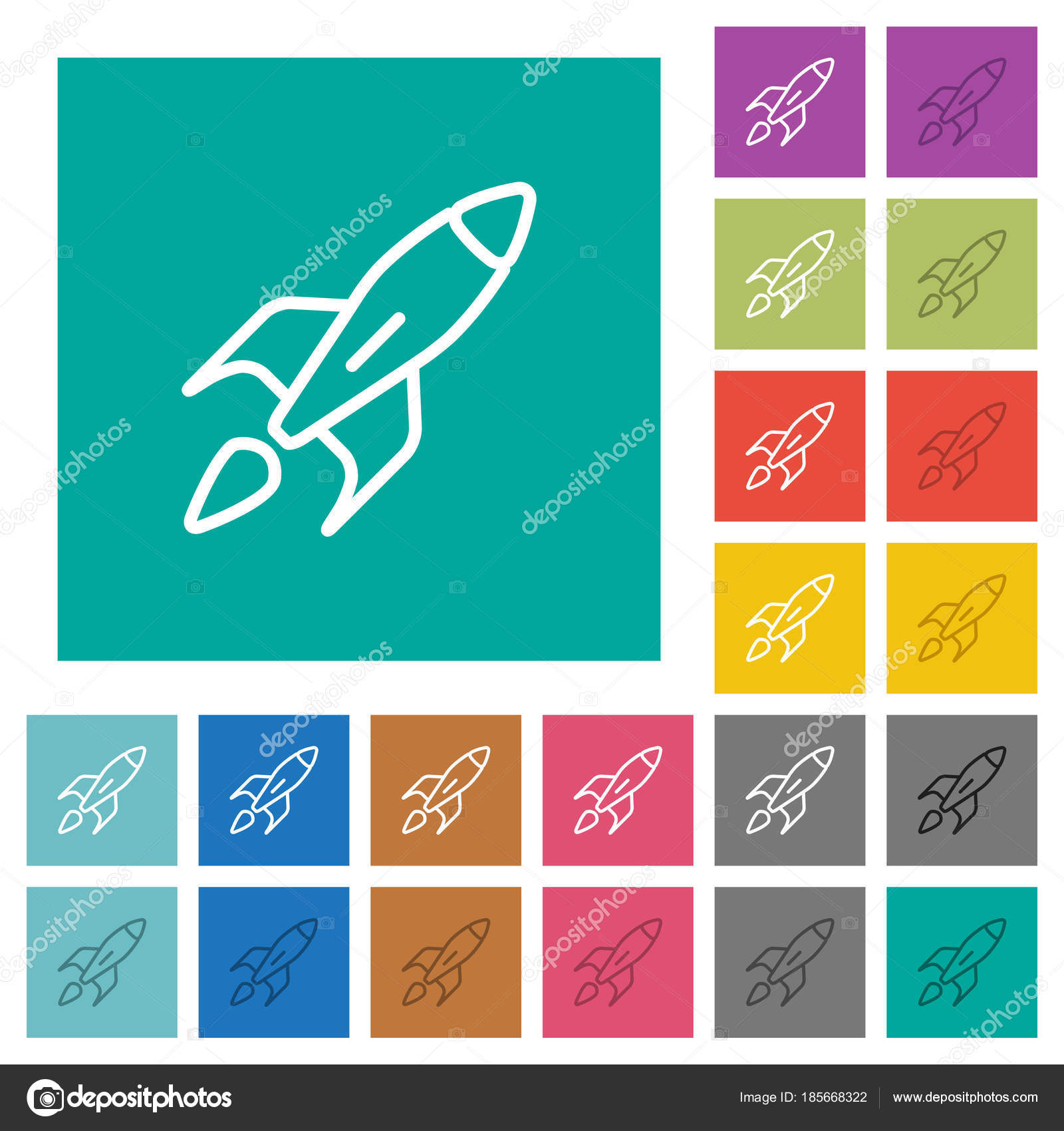 Launched rocket square flat multi colored icons Stock Vector Image by ...