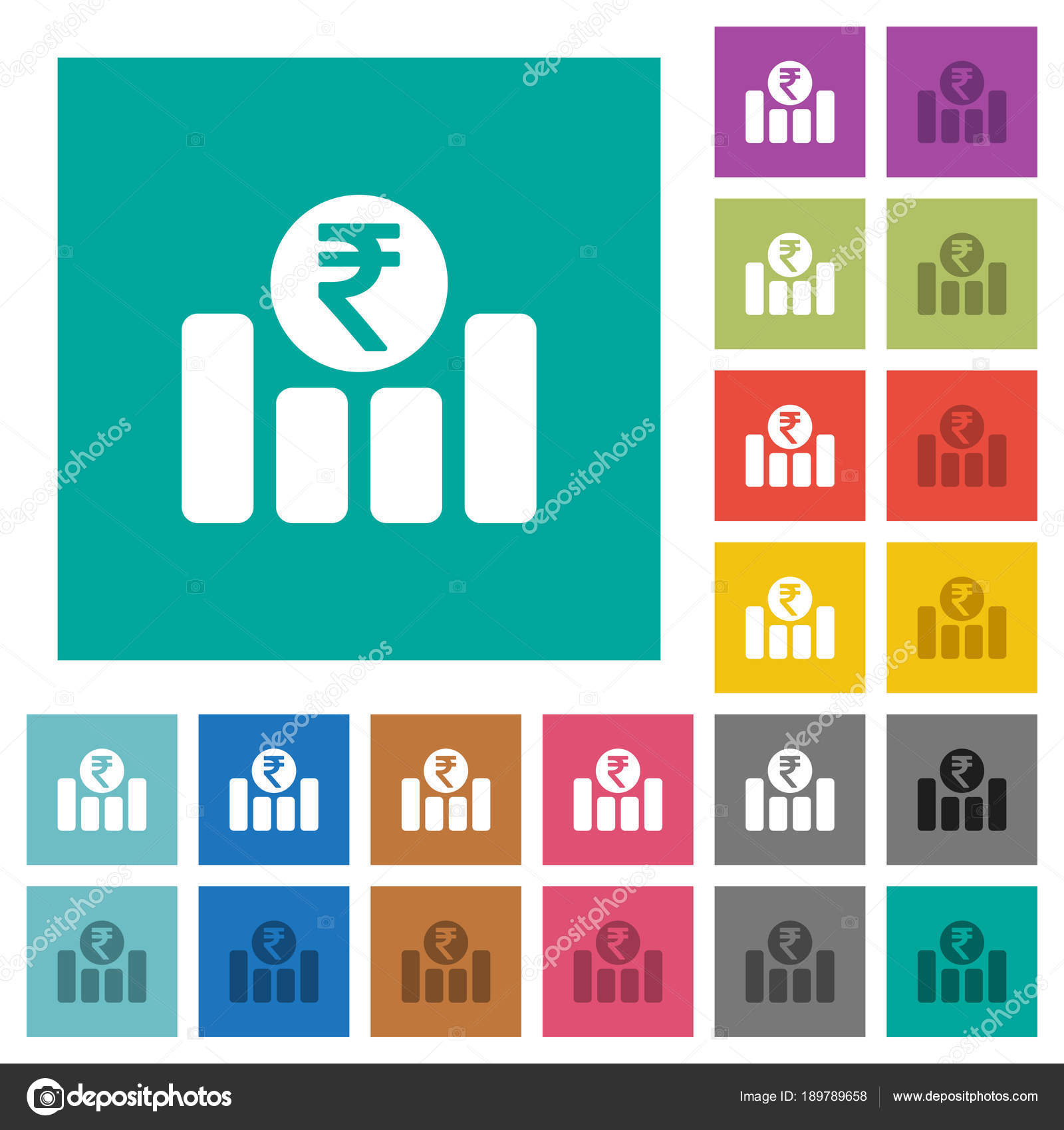 Indian Rupee financial graph square flat multi colored icons Stock ...