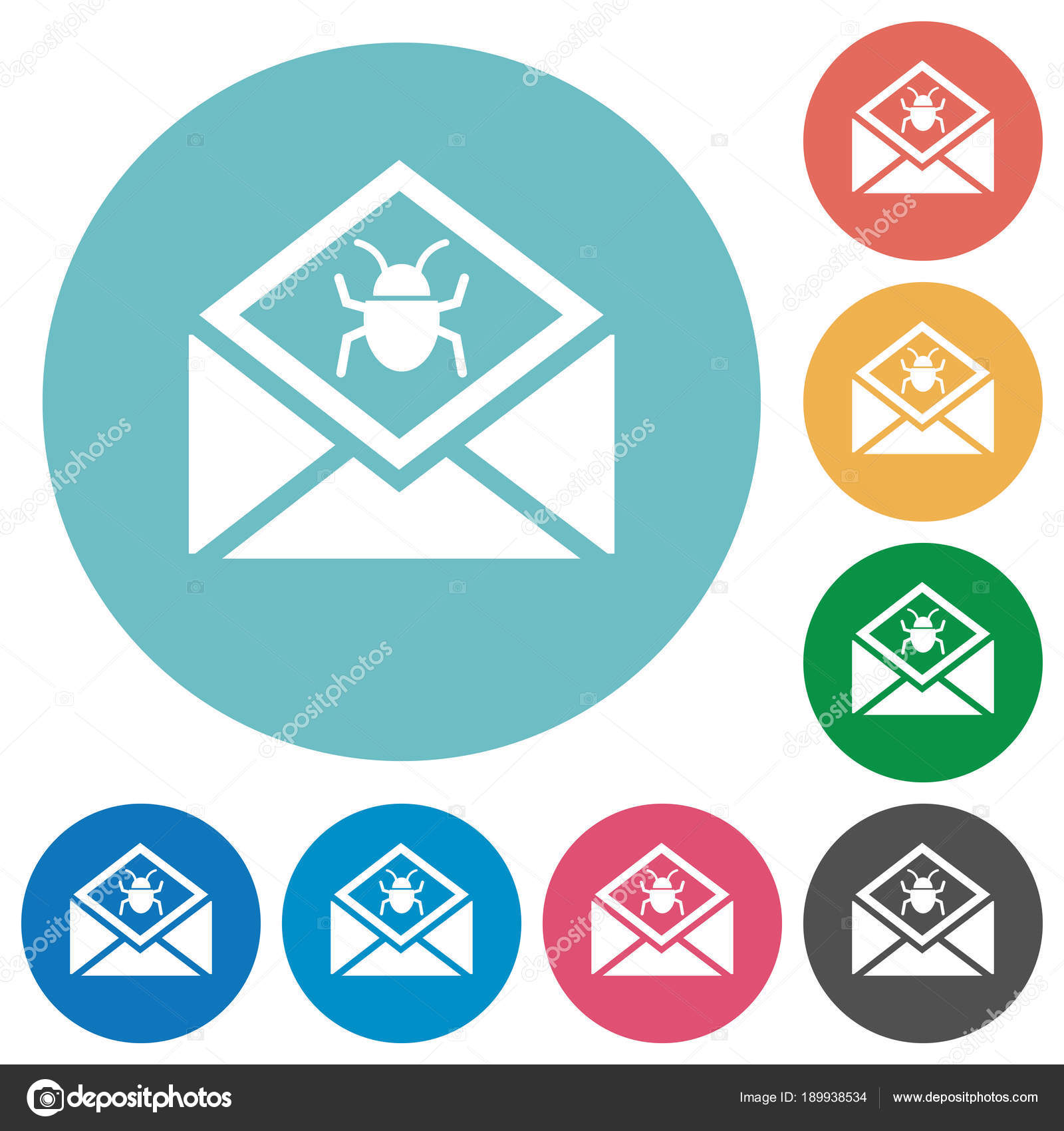 Open mail with malware symbol flat round icons Stock Vector by ...