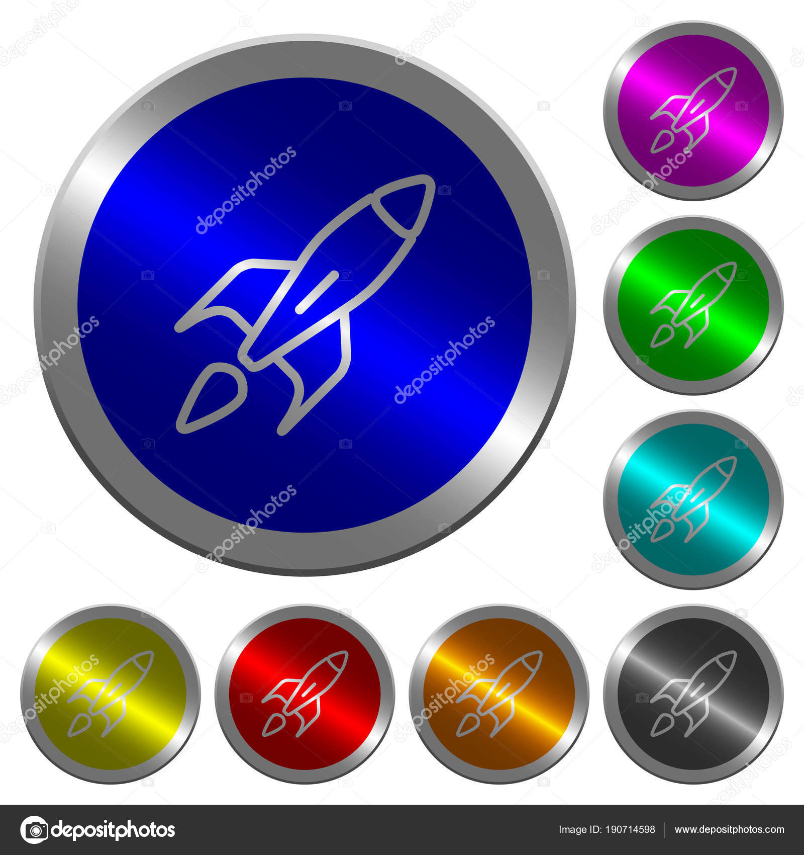 Launched rocket luminous coin-like round color buttons Stock Vector Image by ©renegadehomie ...