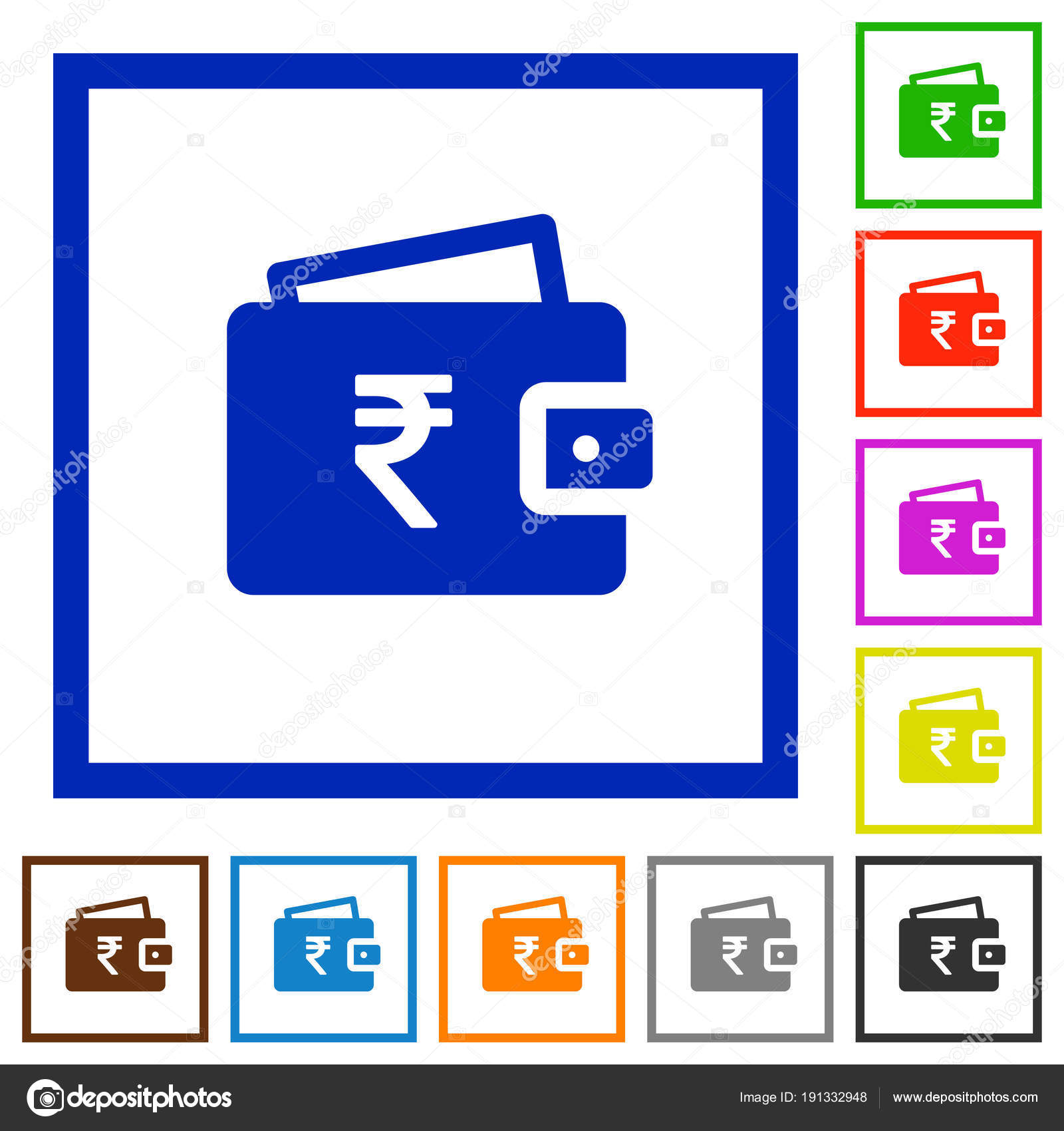 Indian Rupee wallet flat framed icons Stock Vector by ©renegadehomie ...