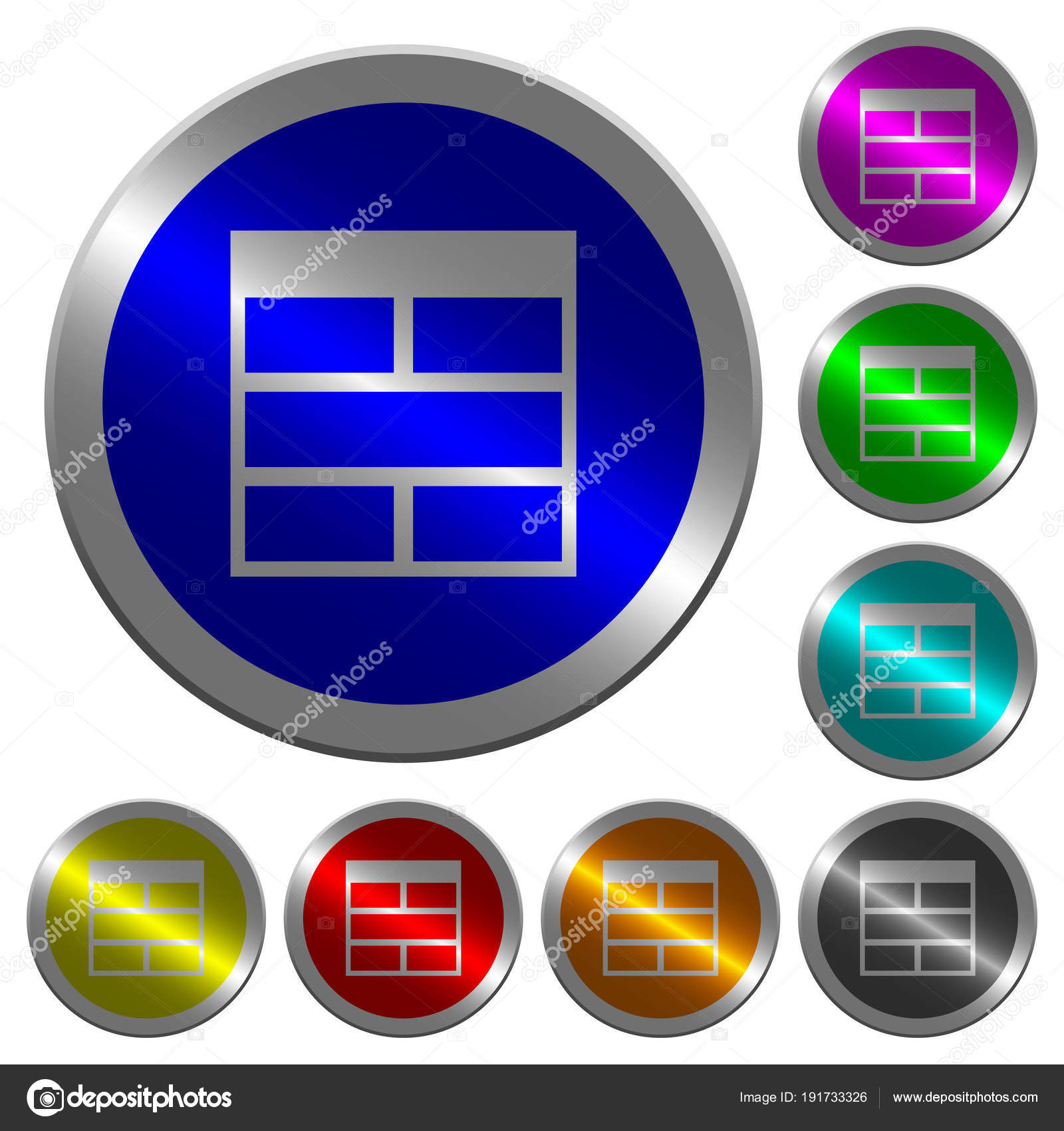 Spreadsheet horizontally merge table cells luminous coin-like round color buttons Stock Vector ...
