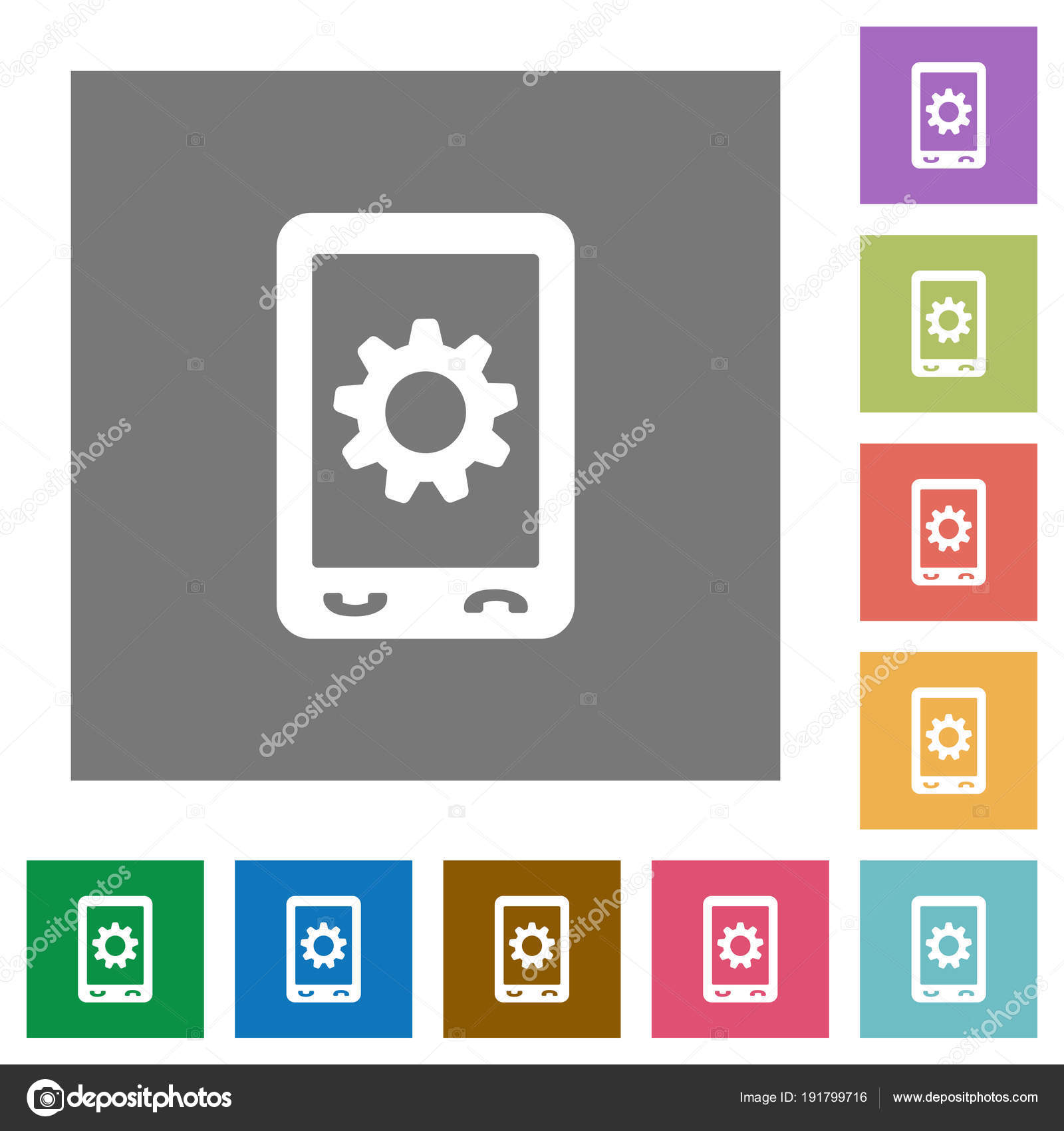 Mobile settings square flat icons Stock Vector by ©renegadehomie 191799716