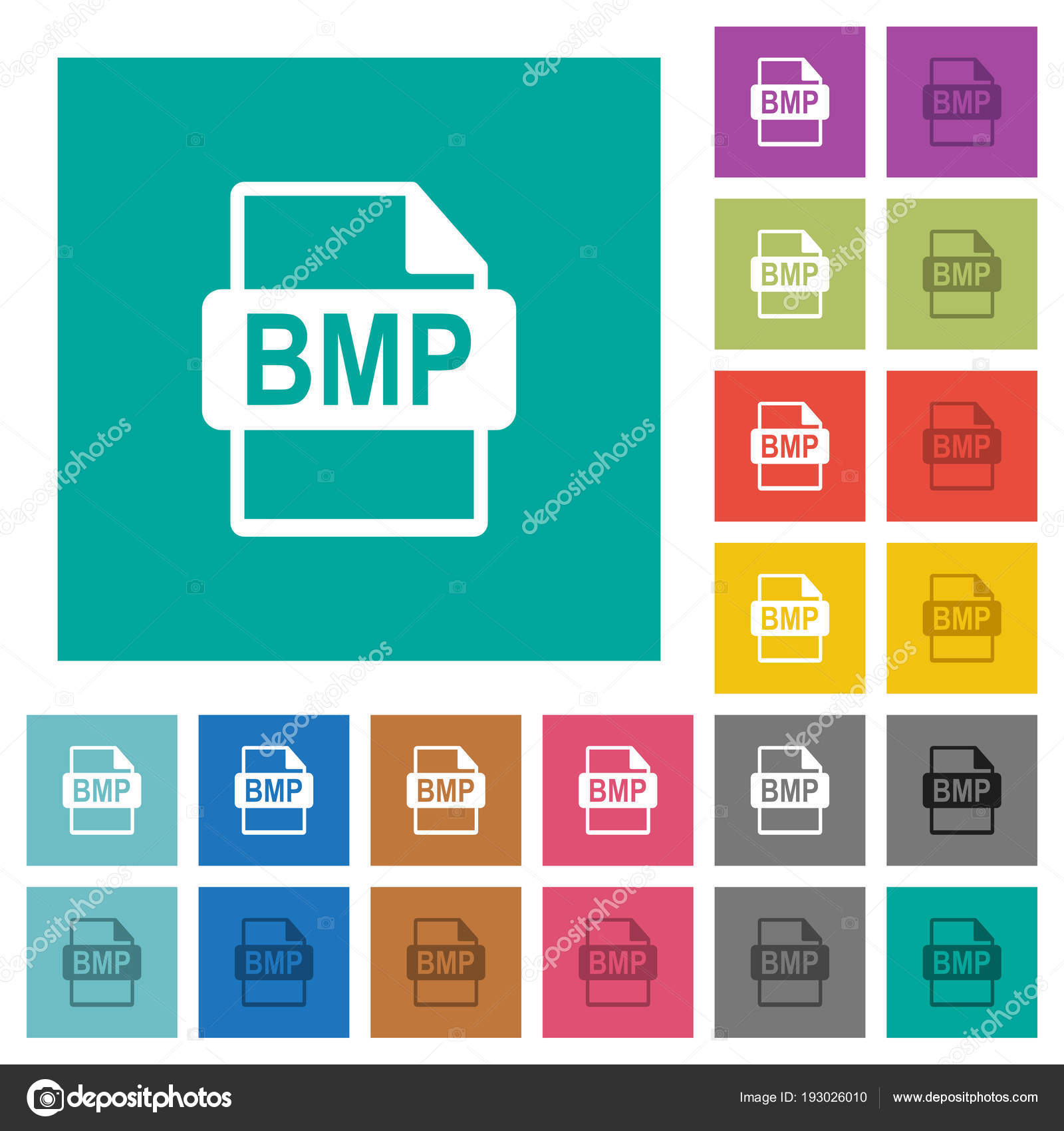 Formato de archivo BMP cuadrado plano iconos multicolores — Vector de ...