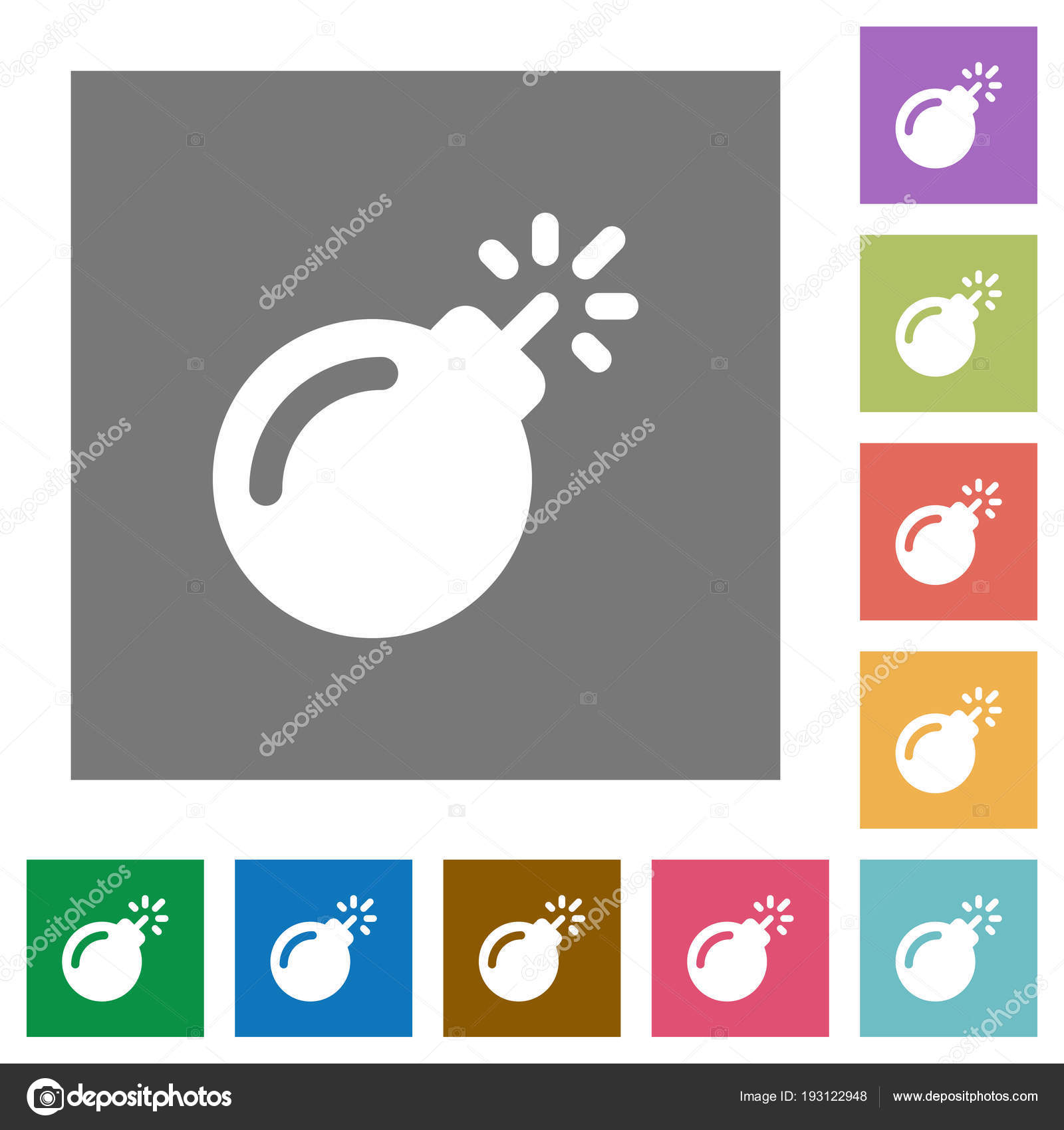 Bomb with sparkling fuse square flat icons Stock Vector Image by ...