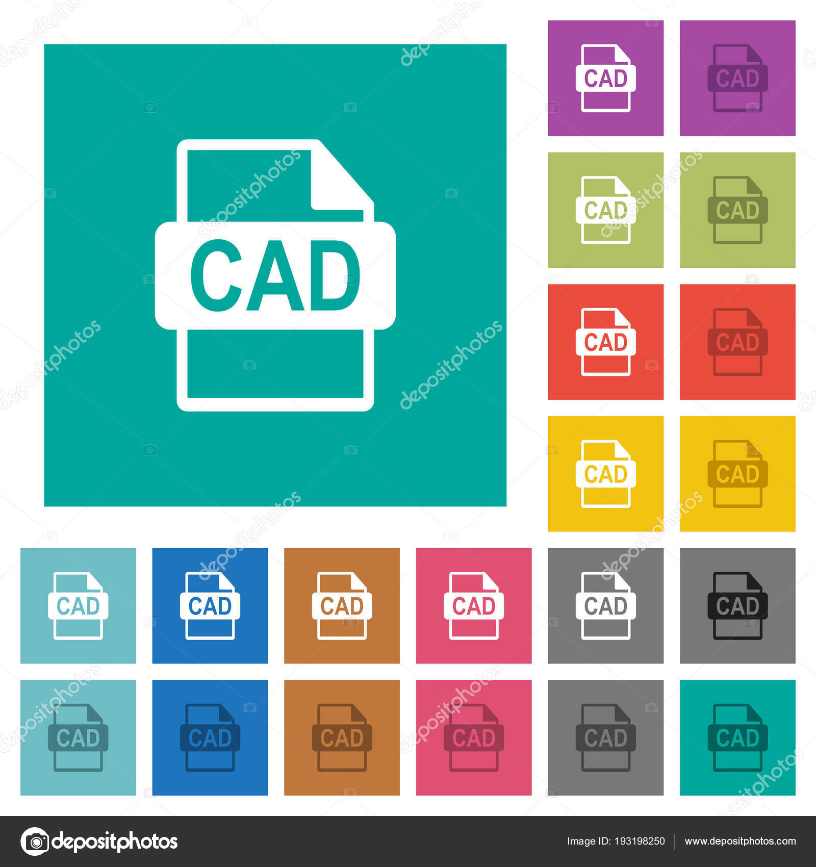 CAD file format square flat multi colored icons Stock Vector by ...
