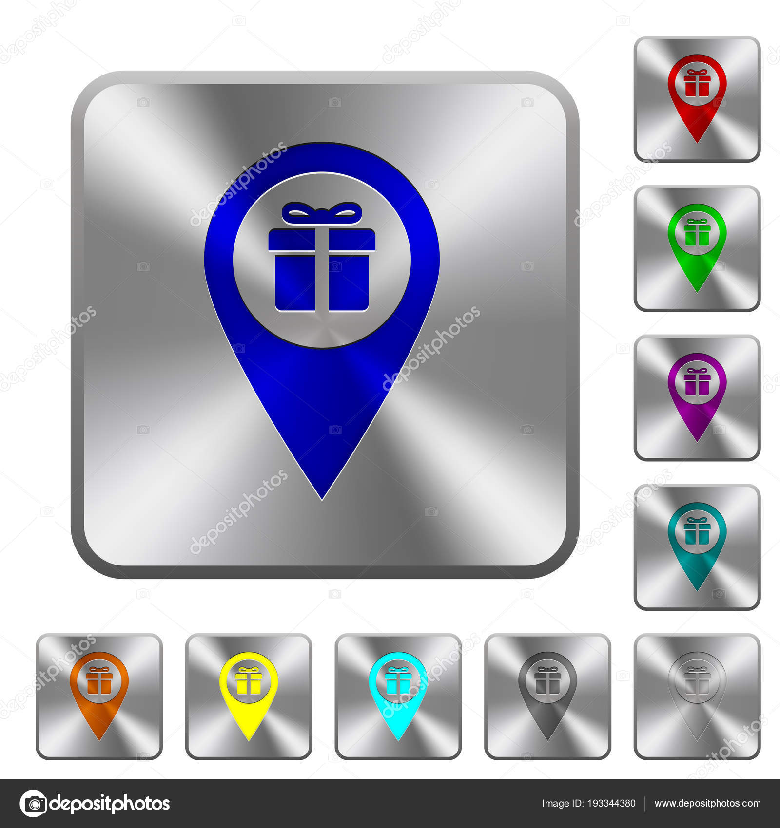 Gift shop GPS map location rounded square steel buttons Stock Vector by ...