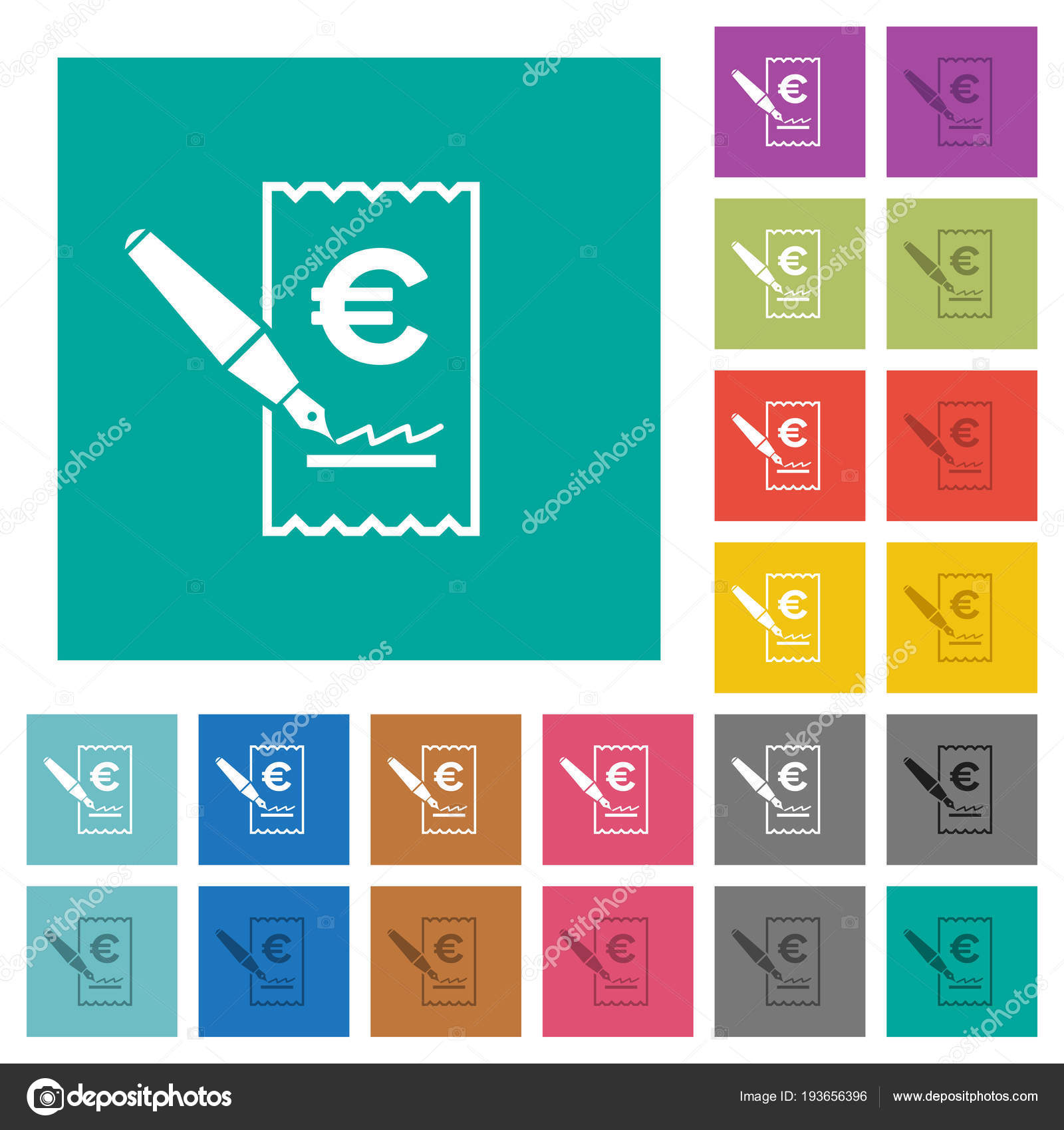 Signing Euro cheque square flat multi colored icons Stock Vector by ...