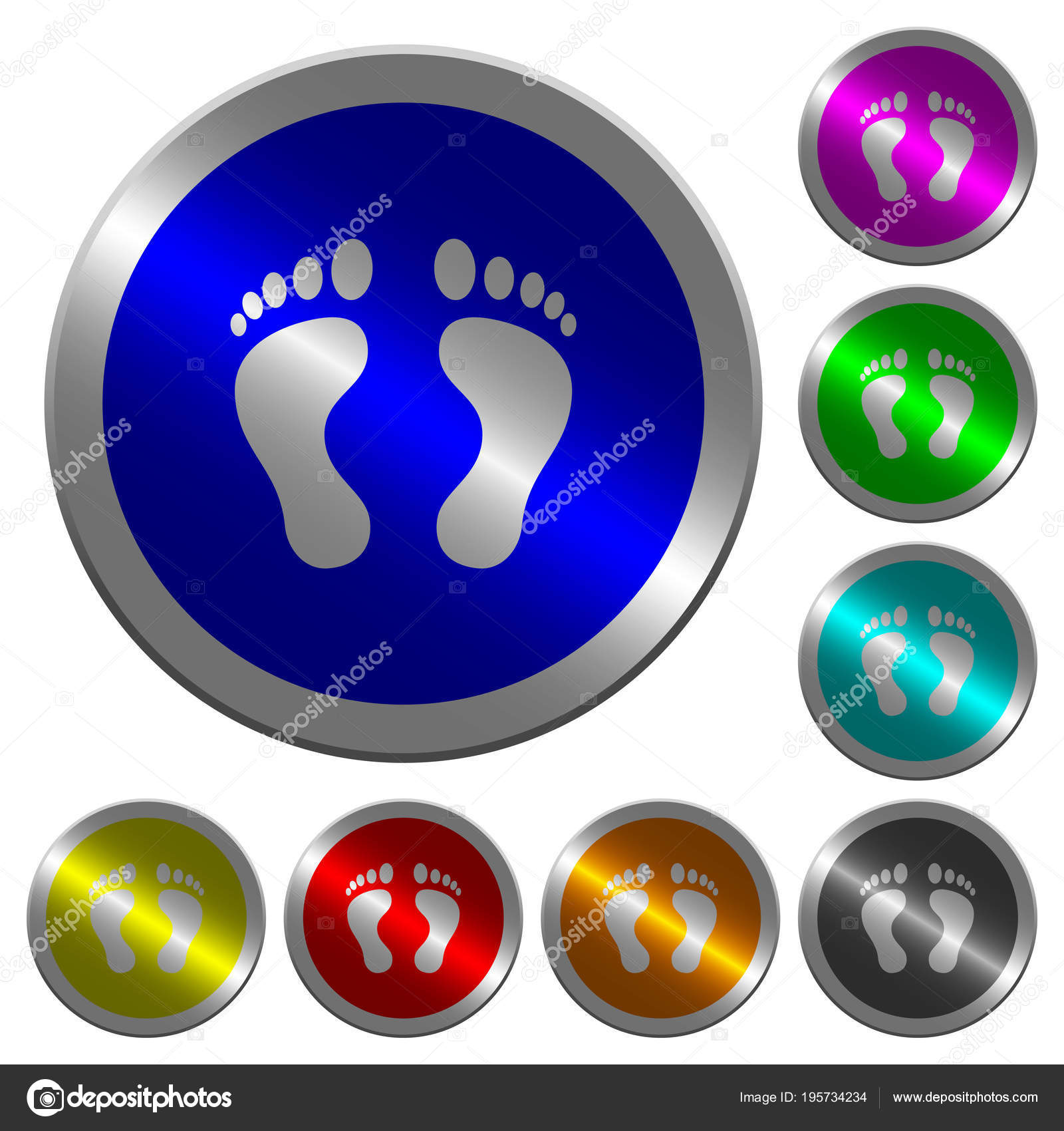 Human Footprints luminous coin-like round color buttons Stock Vector by ...