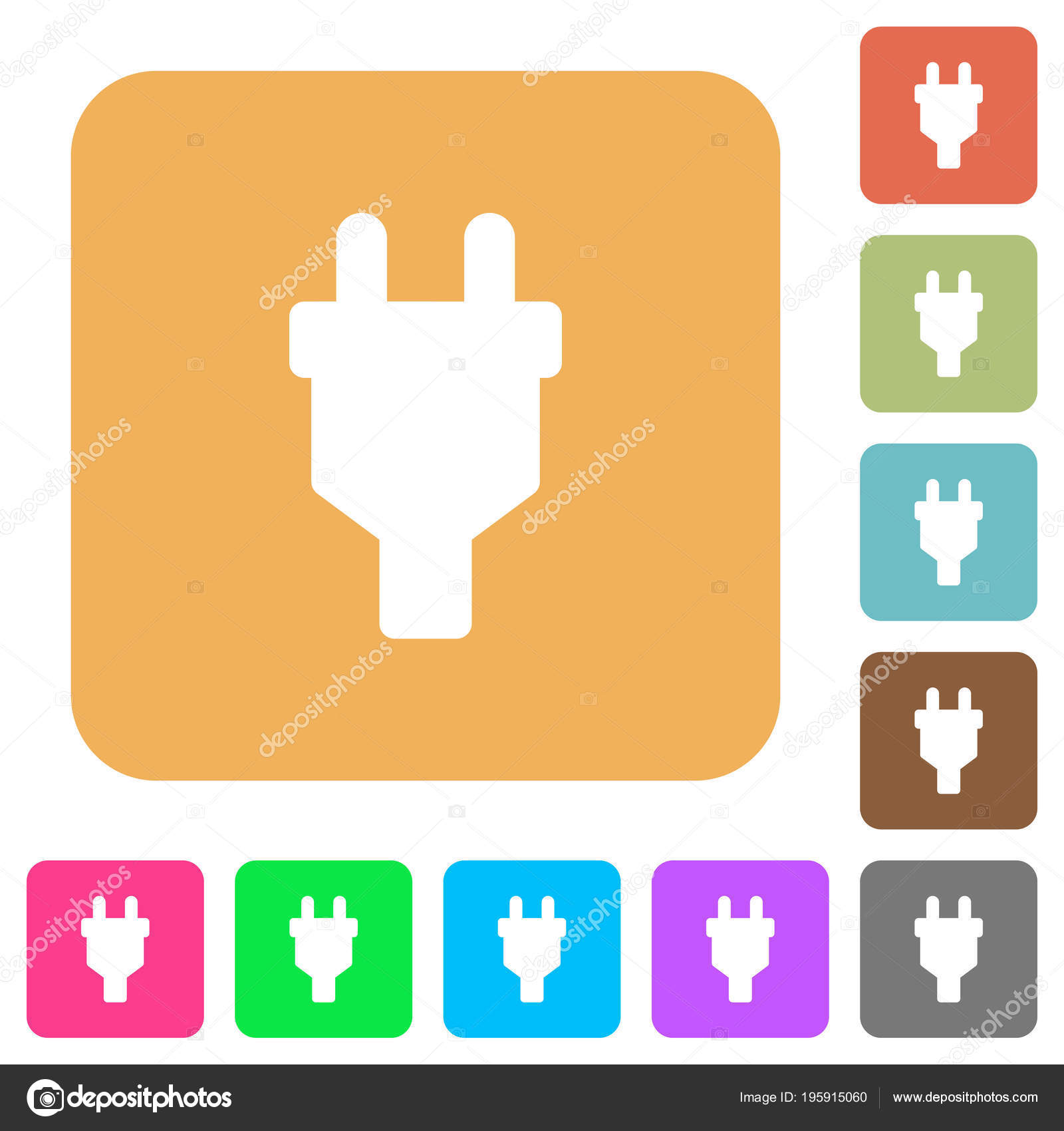 Power Connector Flat Icons Rounded Square Vivid Color Backgrounds Stock ...