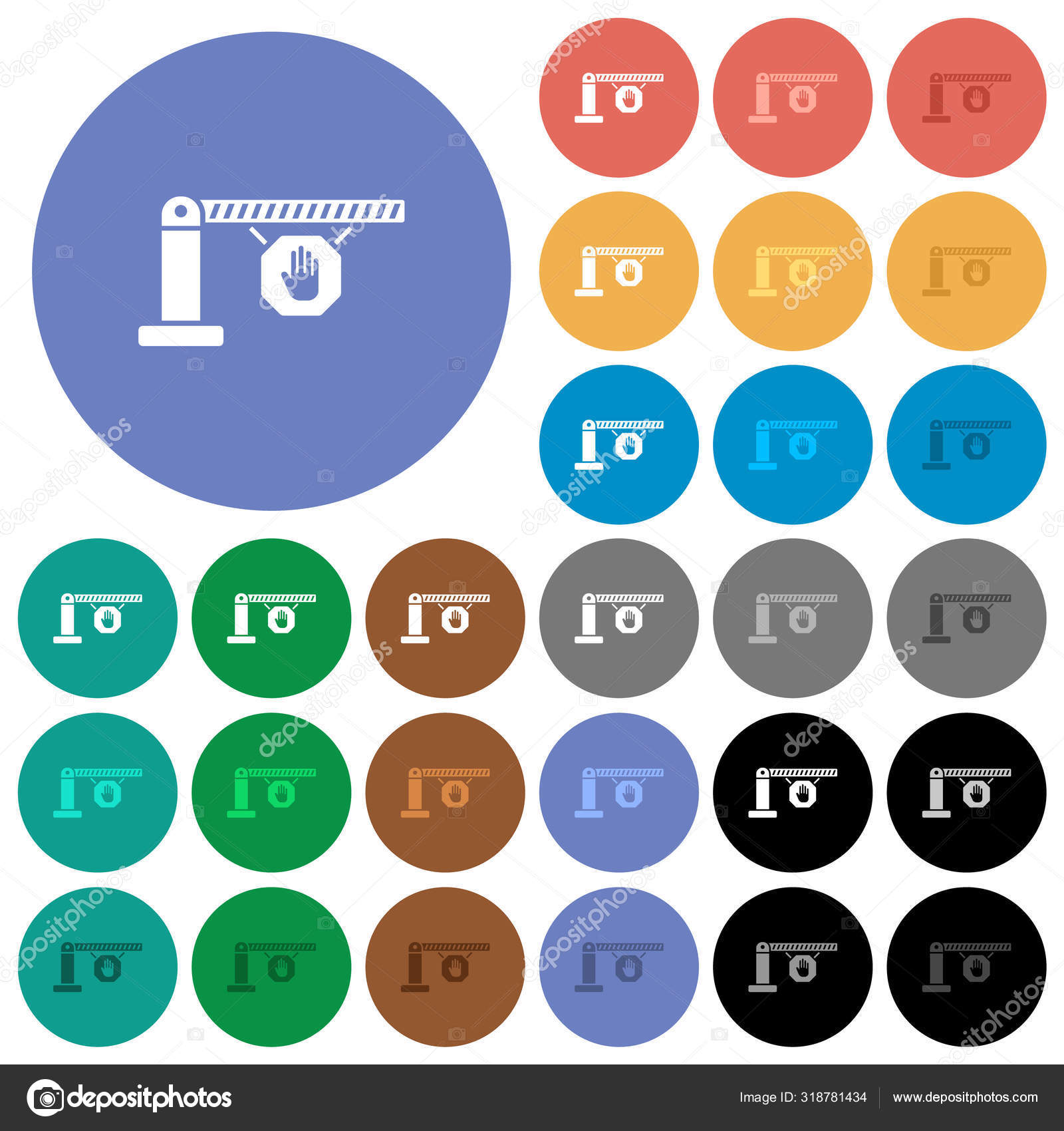 Closed barrier with stop sign round flat multi colored icons Stock ...