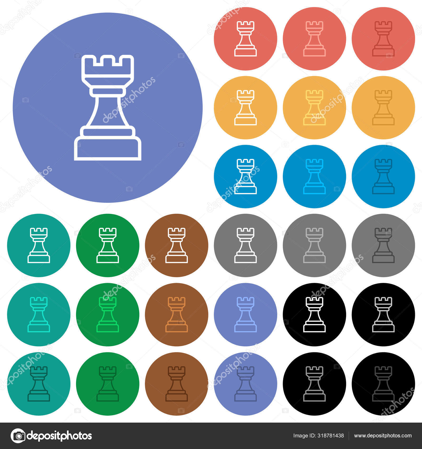 White chess rook round flat multi colored icons Stock Vector Image by ...