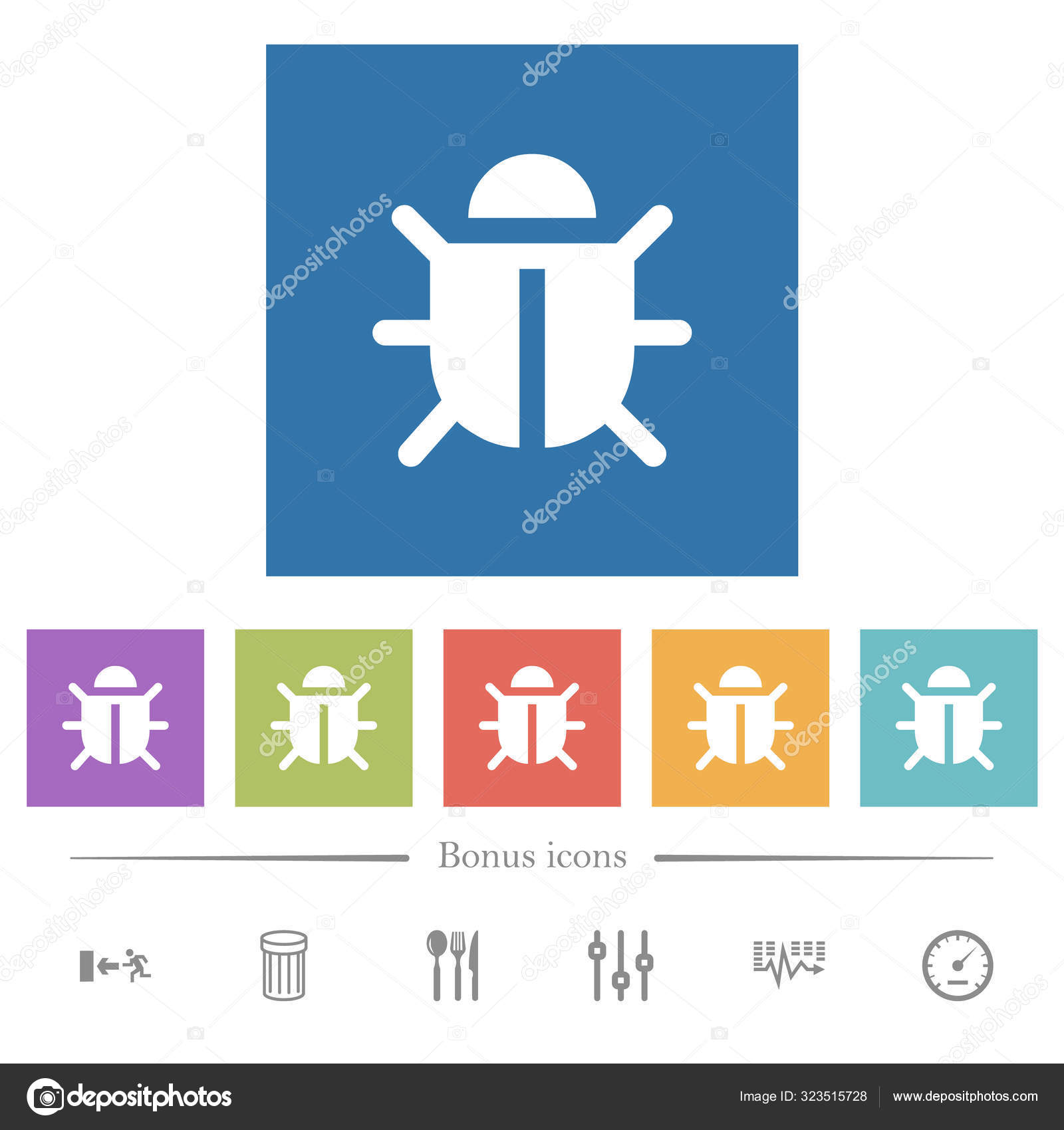 Computer bug flat white icons in square backgrounds Stock Vector by ...