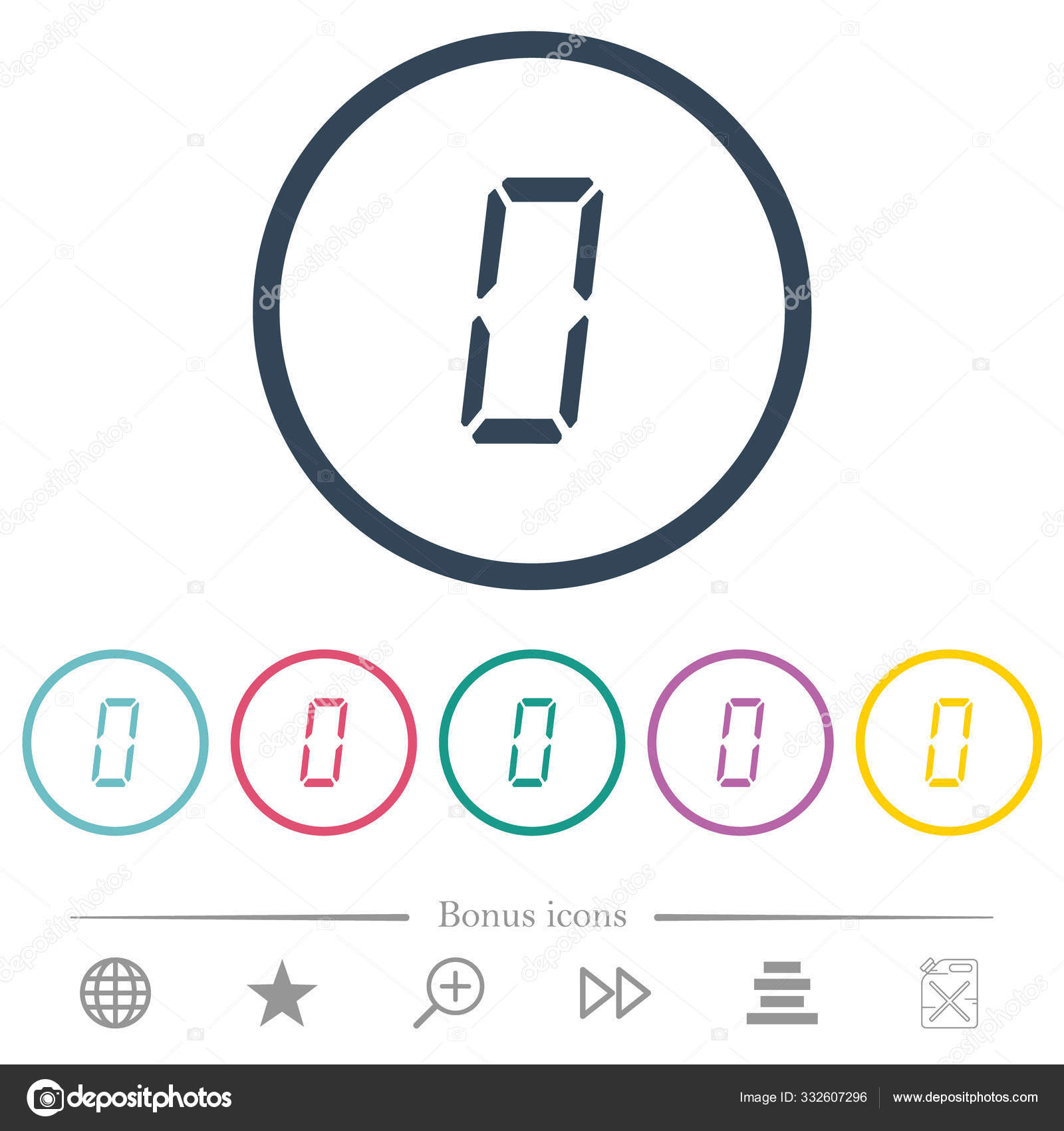 Digital number zero of seven segment type flat color icons in round ...
