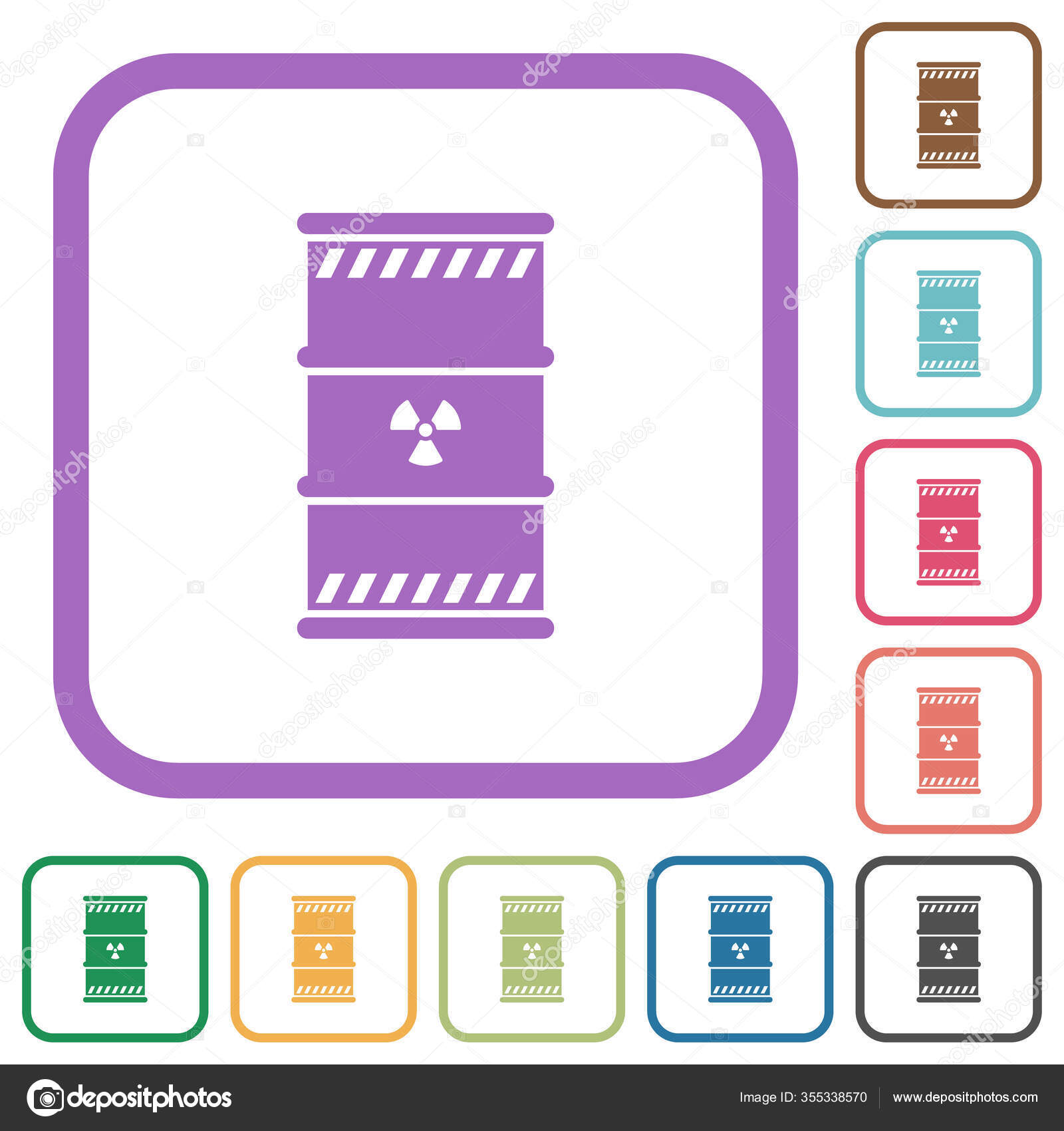 Radioactive Waste Simple Icons Color Rounded Square Frames White ...
