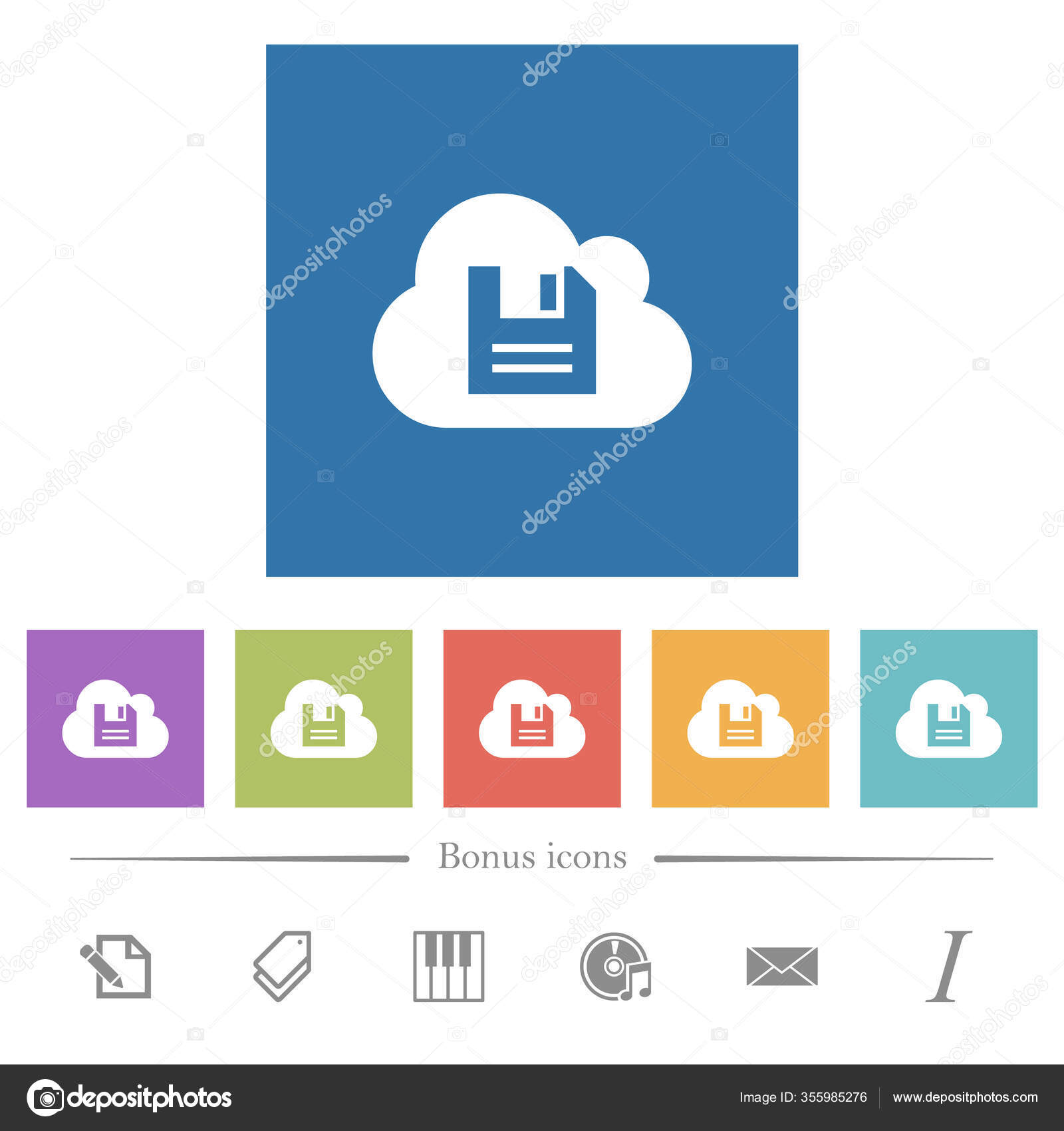 Cloud Storage Flat White Icons Square Backgrounds Bonus Icons Included ...