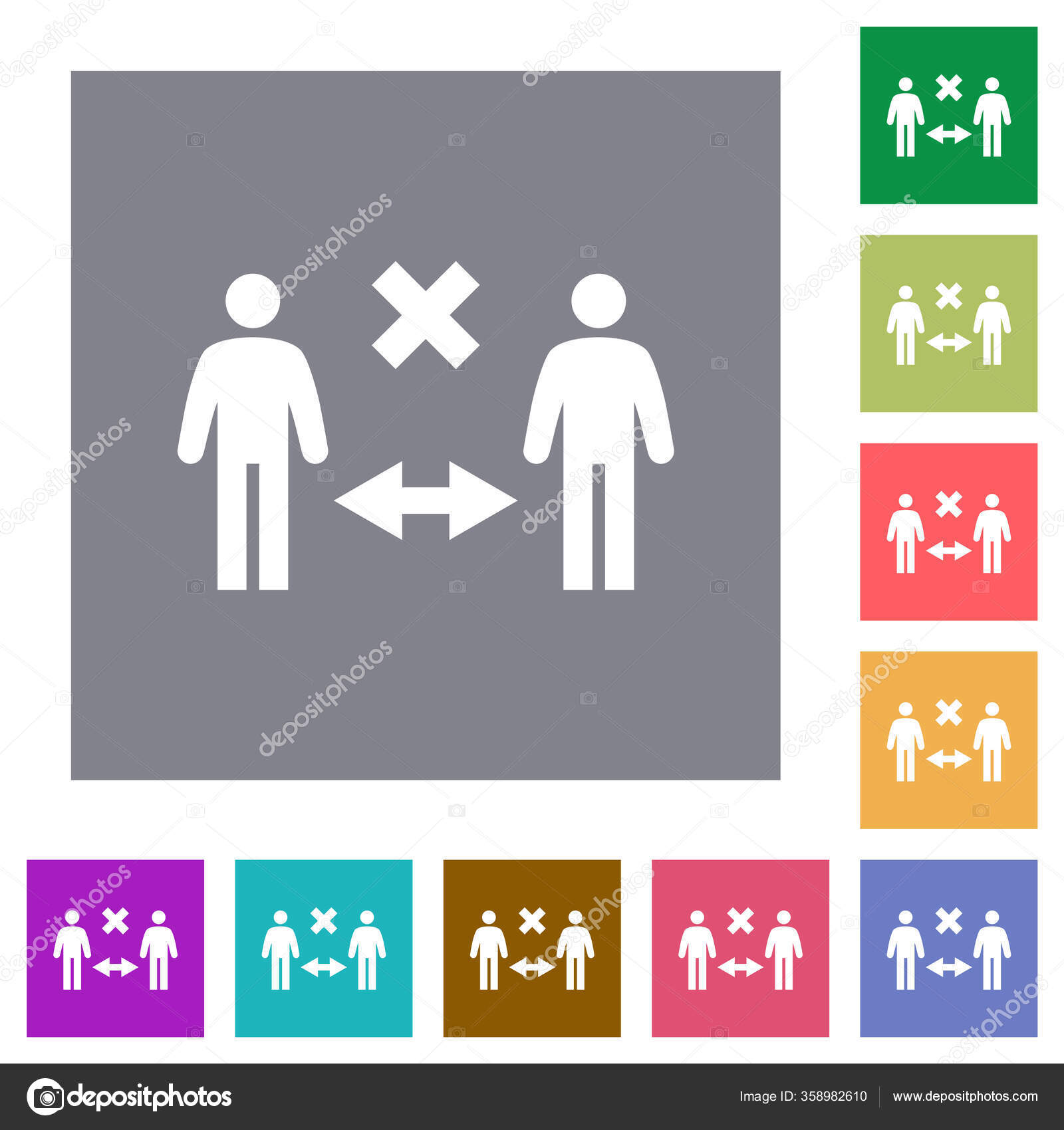 Incorrect Social Distancing Flat Icons Simple Color Square Backgrounds ...