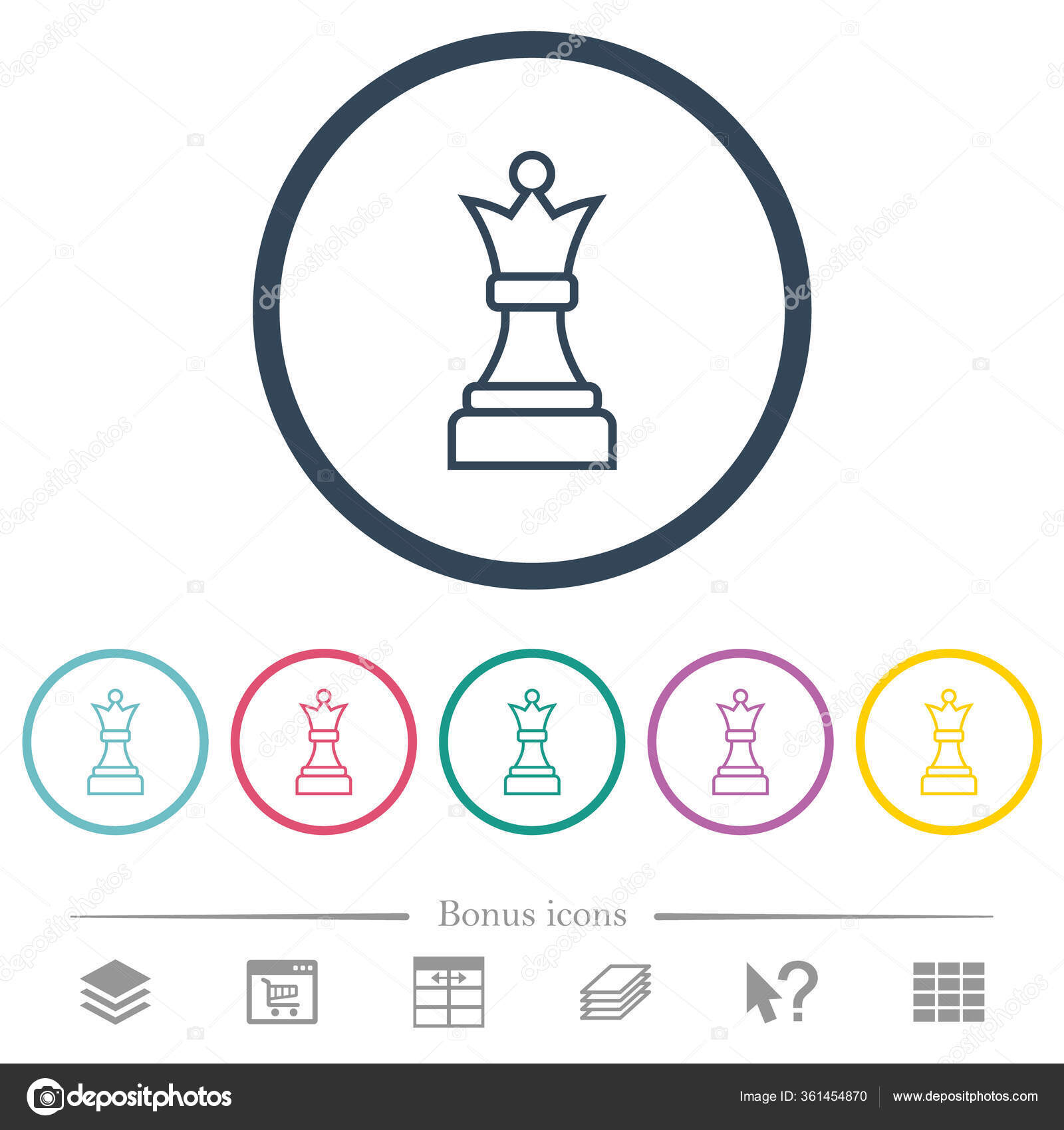 White Chess Queen Flat Color Icons Outlines Bonus Icons Included Stock ...