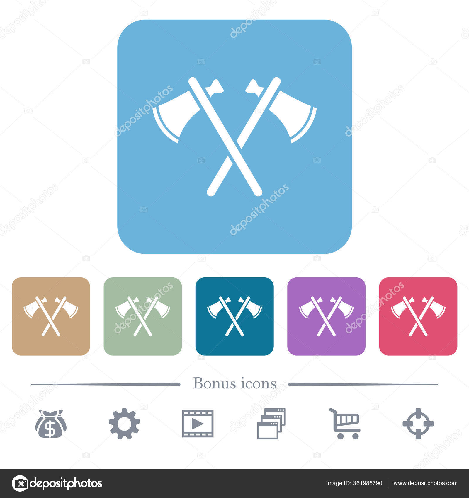 Two Tomahawks White Flat Icons Color Rounded Square Backgrounds Bonus Stock Vector by ...