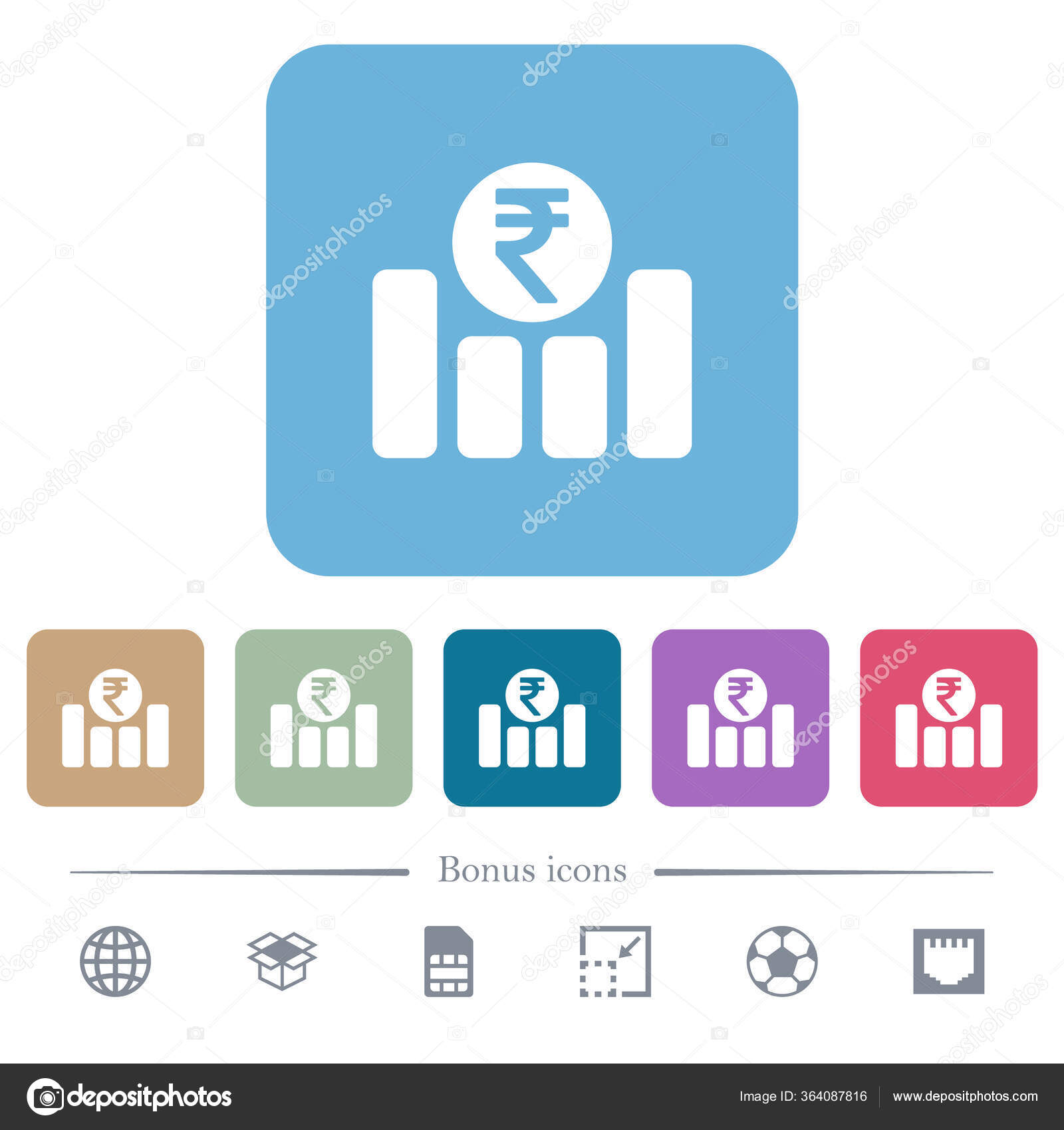 Indian Rupee Financial Graph White Flat Icons Color Rounded Square ...