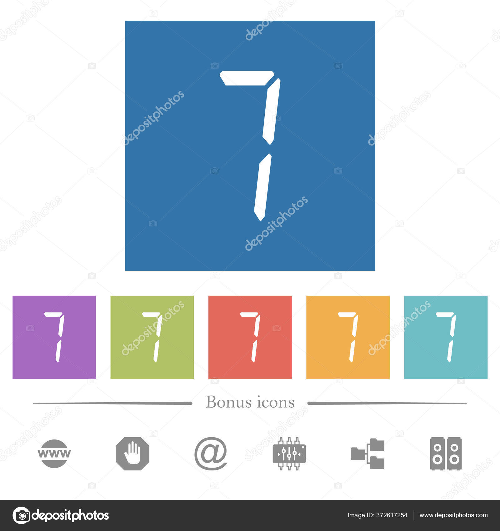 Digital Number Seven Seven Segment Type Flat White Icons Square Stock ...