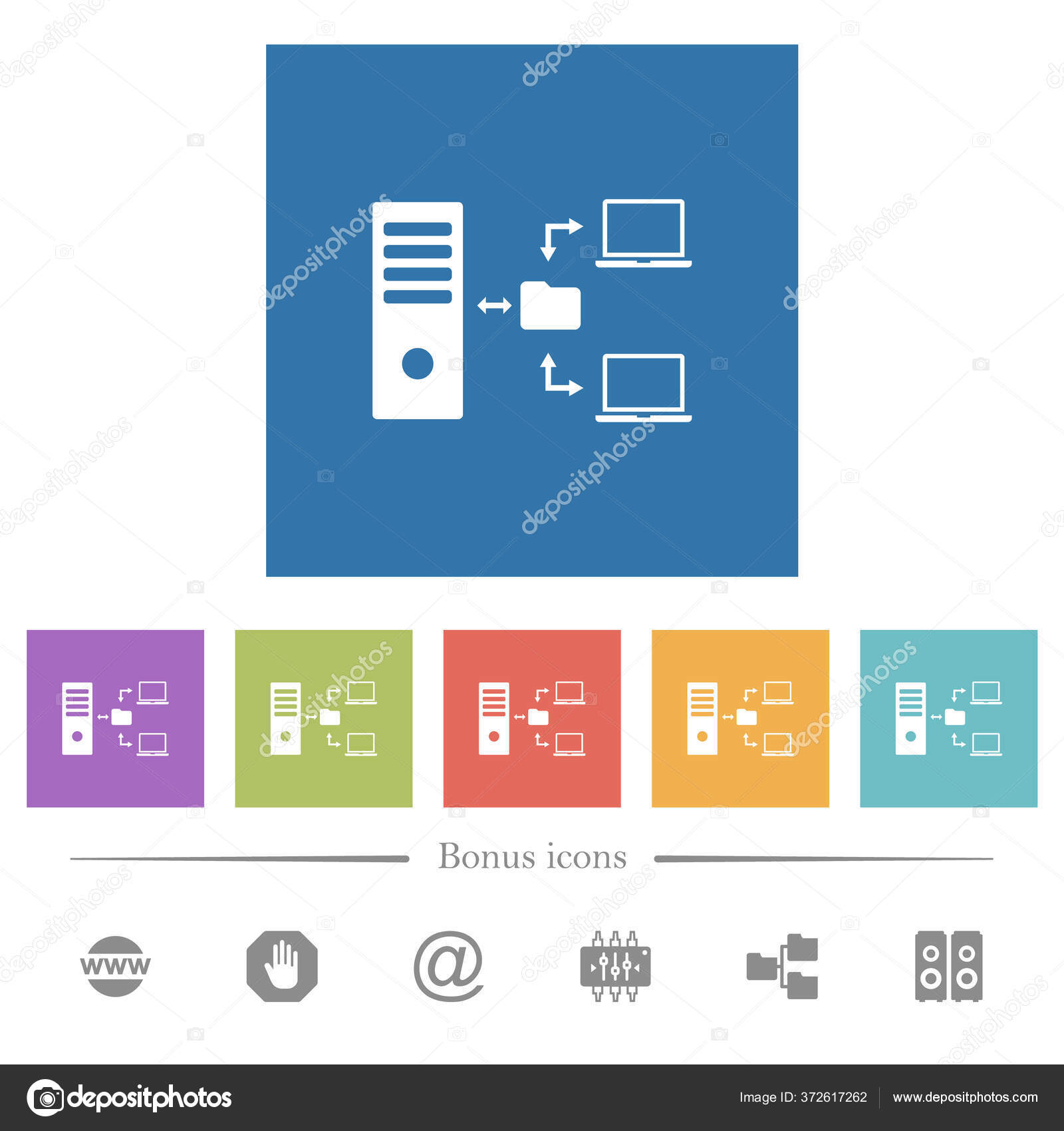 Network File System Server Flat White Icons Square Backgrounds Bonus ...