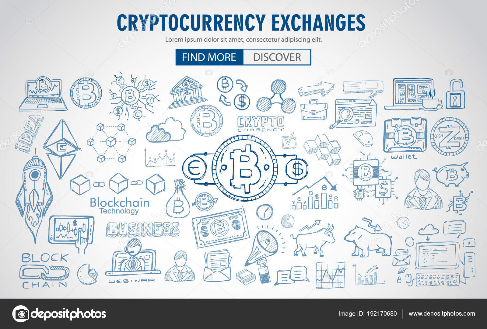 Cryptocurrency Concept Hand Drawn Doodle Designs Blockchain Software ...