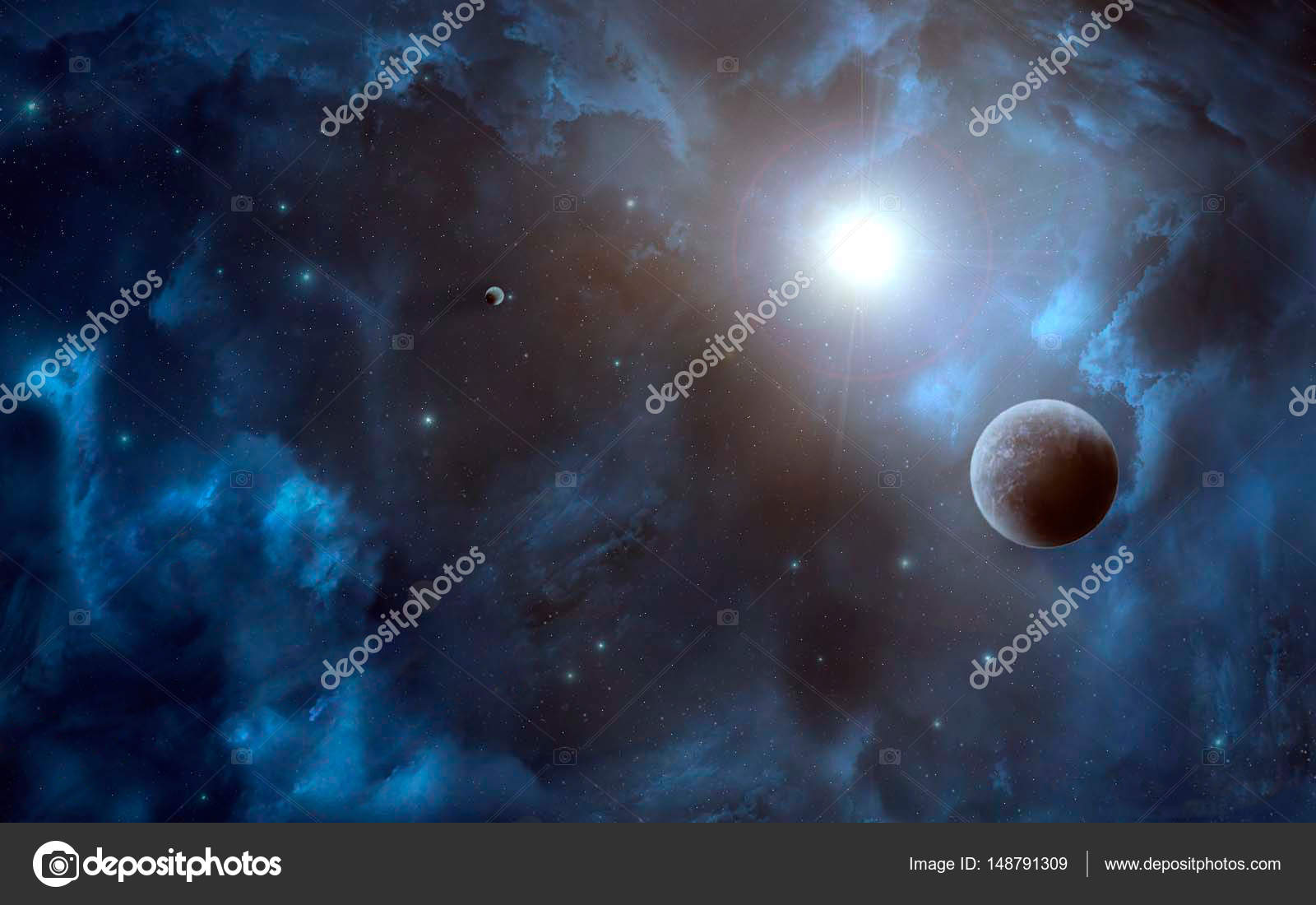 Space scene in blue color with planet. Elements furnished by NAS ⬇ ...