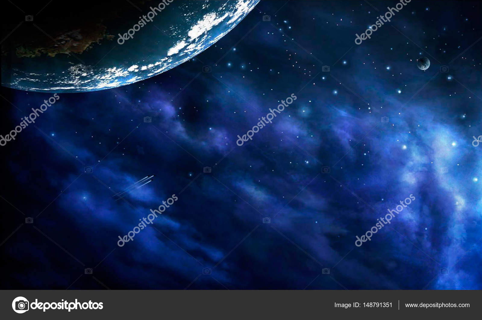 Space scene in blue color with planet up. Elements furnished by Stock ...