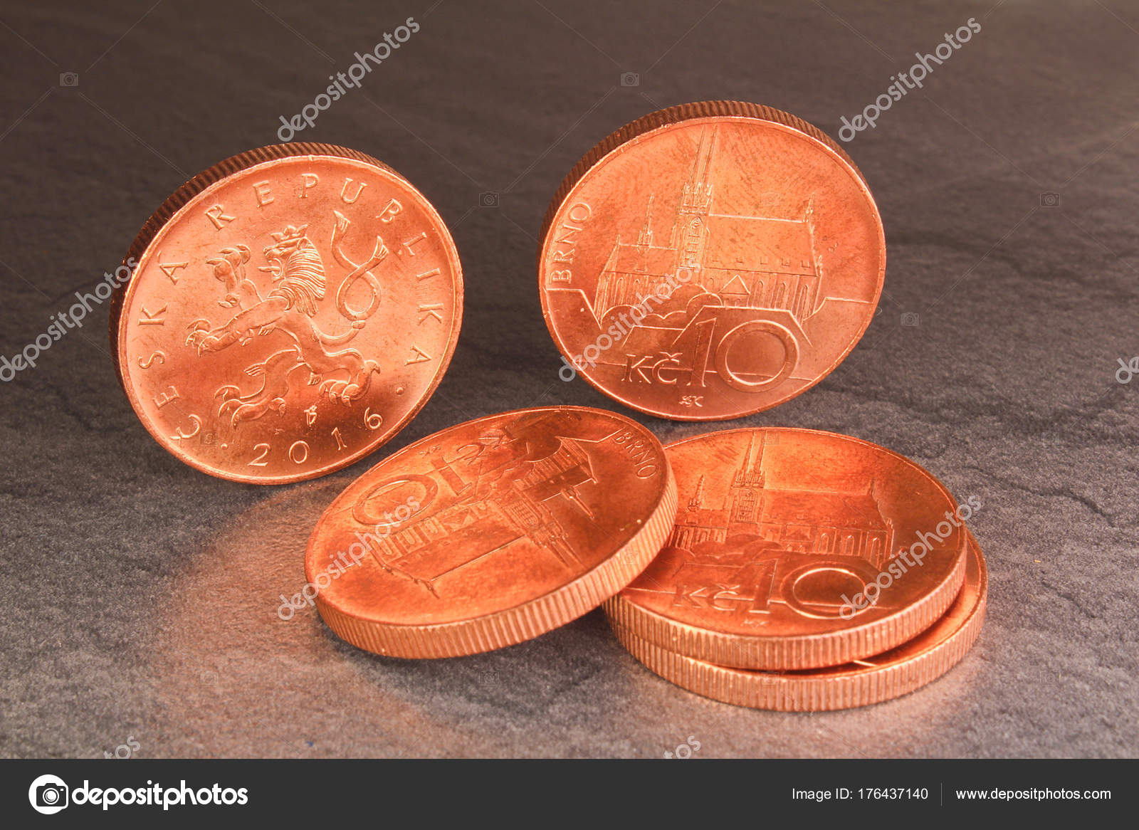 Ten czech crown coins, money on black marble background Stock Photo by ...