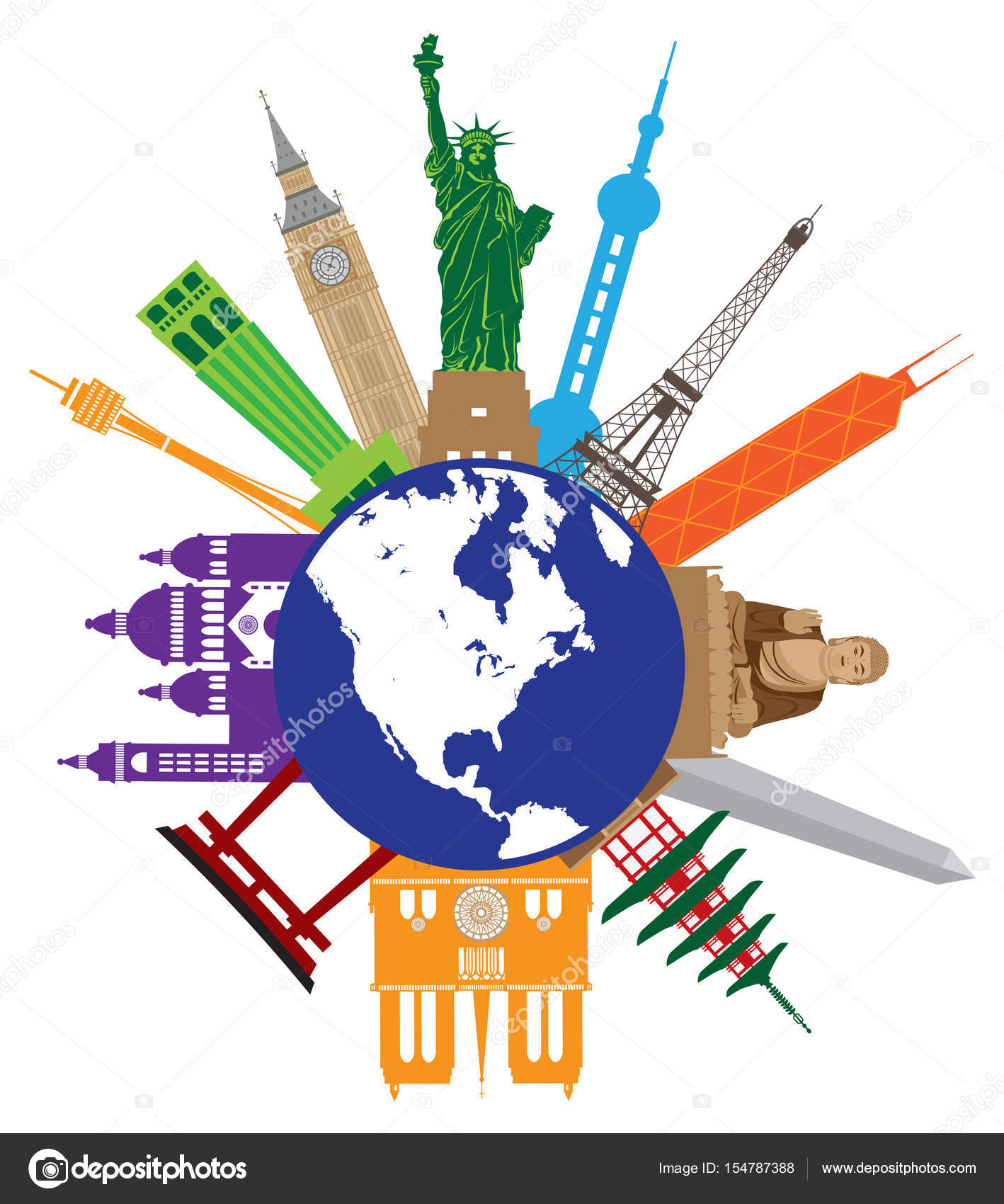 Tourist Attractions Around The World Globe vector Stock Illustration by ...