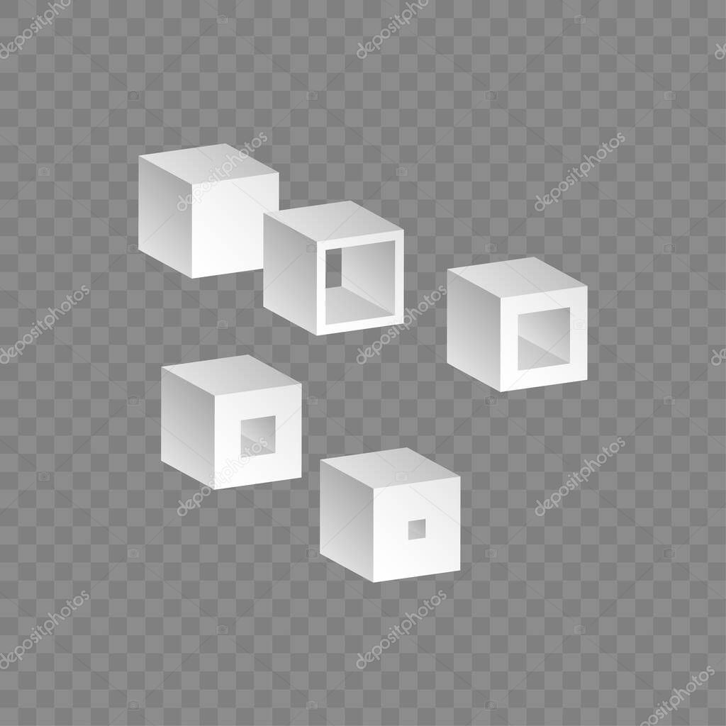 Cubos blancos. Modelado 3D. Aislado sobre fondo transparente. Ilustración vectorial para diseño ...