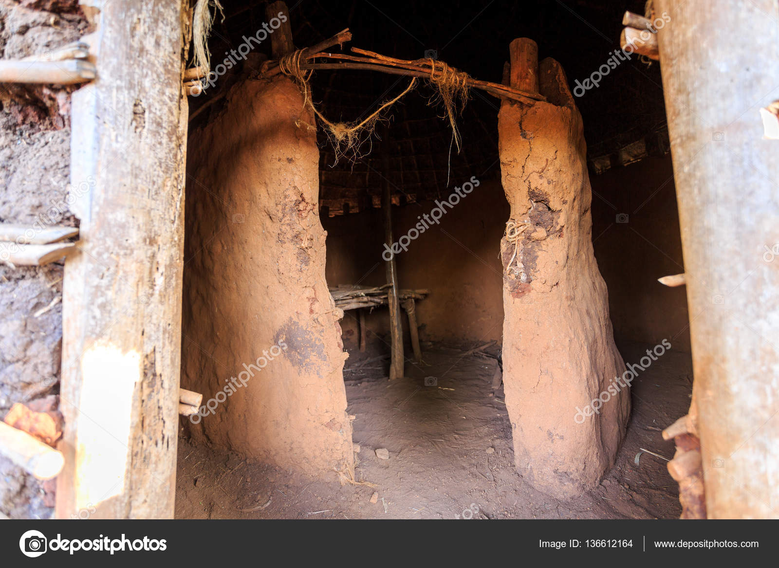 Bed in traditional, tribal hut of Kenyan people Stock Photo by ...