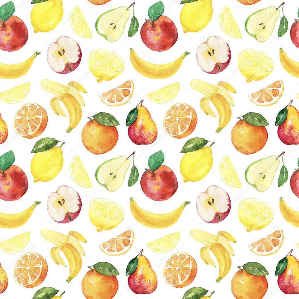 Patr n de frutas acuarela, alimentos saludables productos de dieta. Ilustraci n aislada del ...