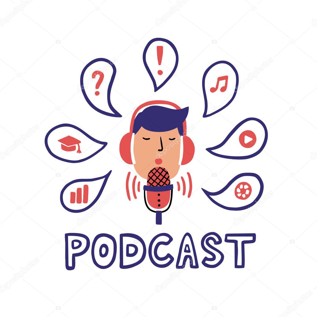 Transmisión en vivo, ilustración de vector plano de difusión. Blogger ...