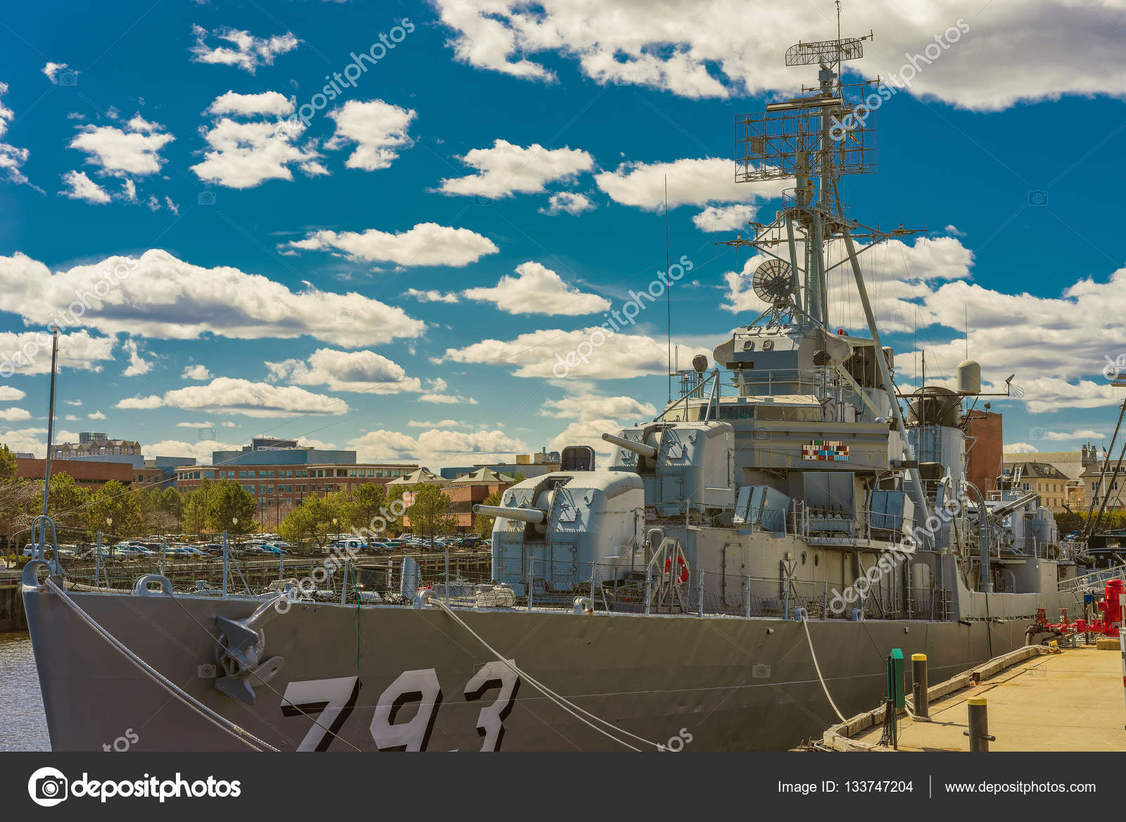 Front of the USS Cassin Young ship moored in Boston — Stock Photo ...