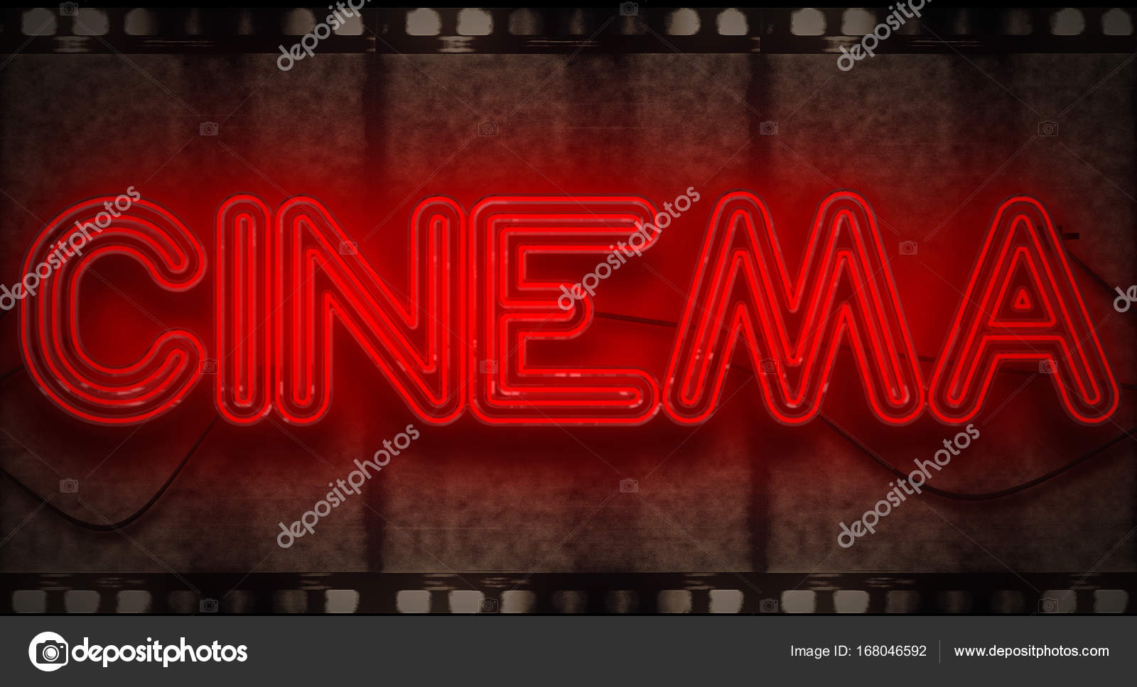 3D rendering flickering blinking red neon sign on film strip background ...